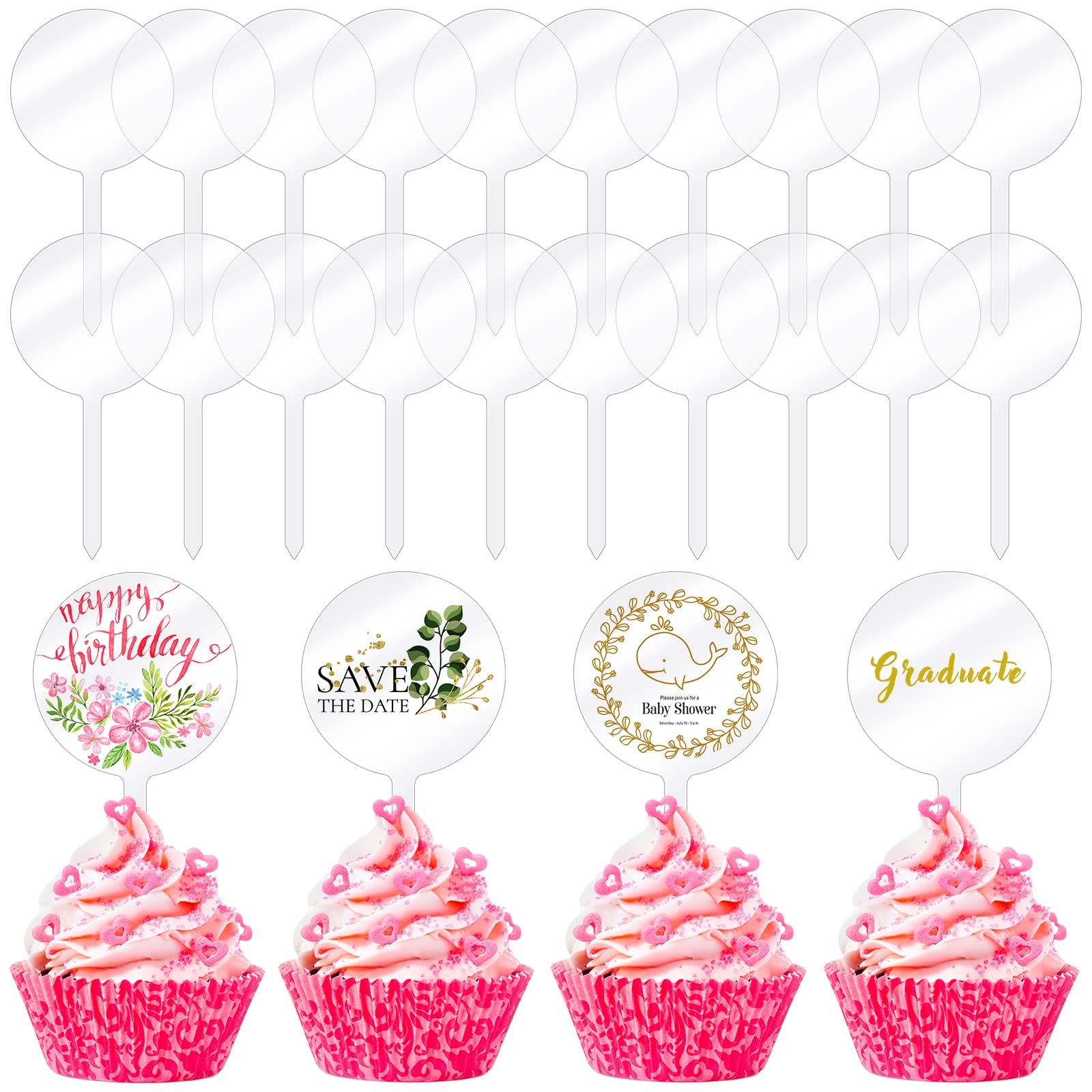 30 Pack 2 Inch Circle Acrylic Cupcake Toppers - Personalized DIY Clear ...