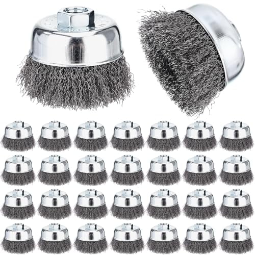 30 Pack 3 Inch Coarse Crimped Wire Cup Brush for Angle Grinder, 5/8"-11 ...
