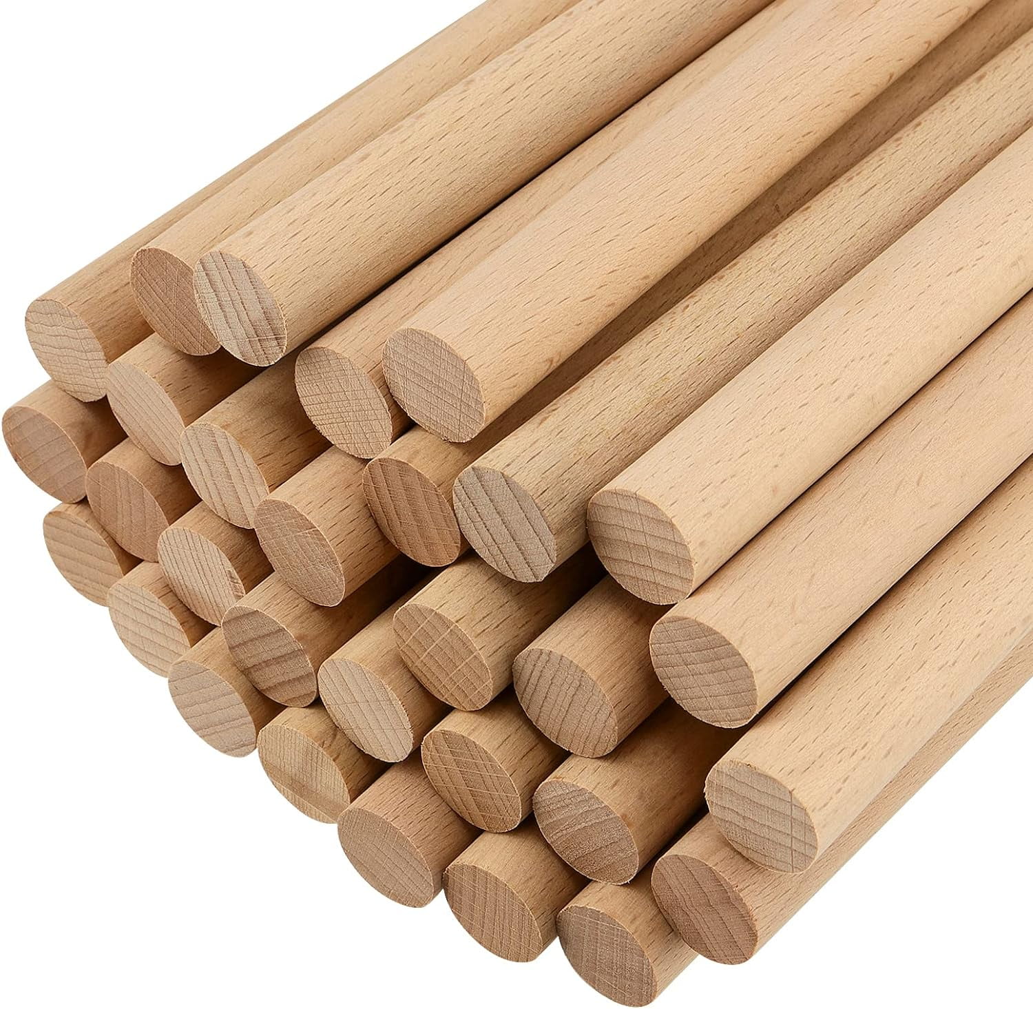30 Pack 30cm x 15mm Round Wood Dowels, Unfinished Wooden Dowel Sticks ...