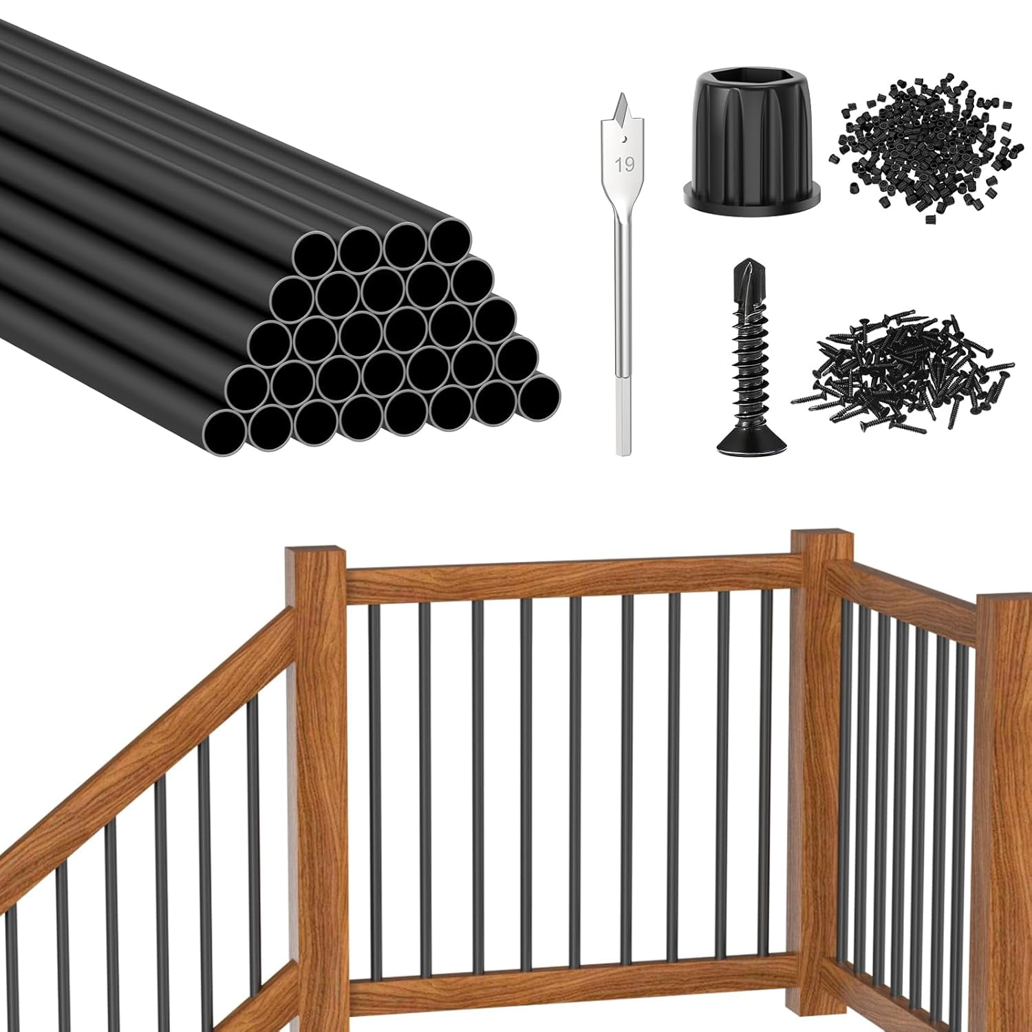 30 Pack 32" Round Aluminum Deck Balusters, 3/4" Diameter Hollow Round ...