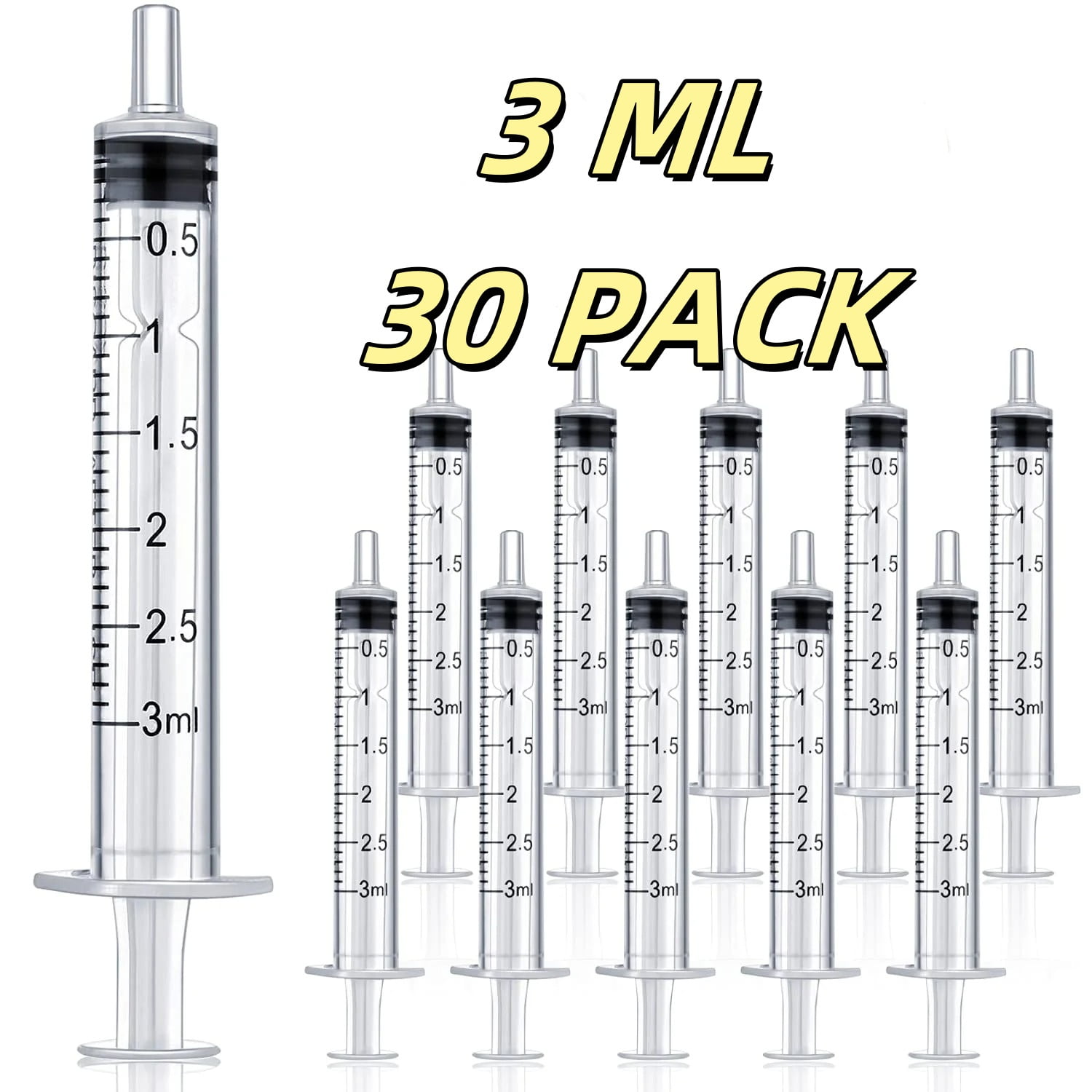 30 Pack 3ml/cc Plastic Syringe Liquid Measuring Syringe Tools Individually Sealed with ...