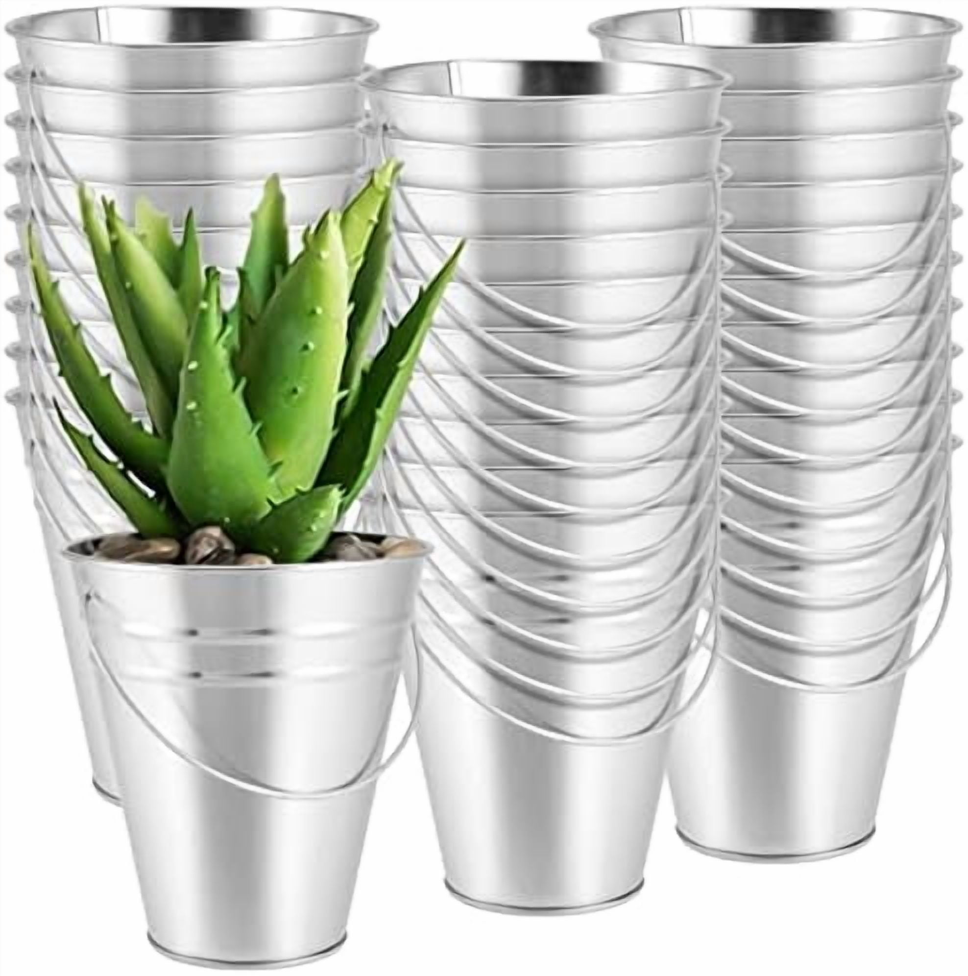 30 Pack 4.5 x 5 Inch Galvanized Metal Buckets, Silver Metallic Pails ...