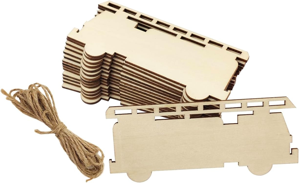 30 Pack 4 Inch Wood Fire Truck Cutouts Unfinished Wooden Firefighter ...