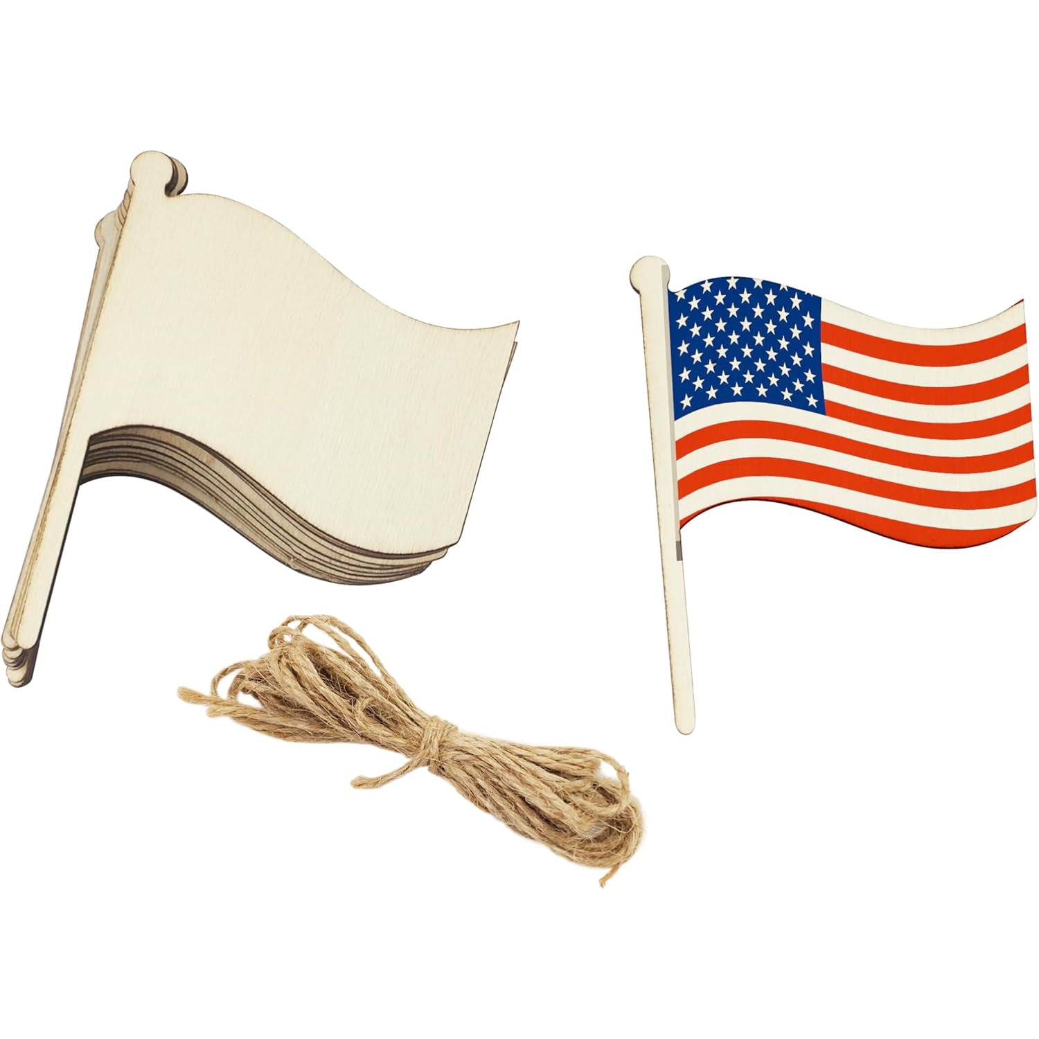 30 Pack 4 Inch Wood Flag Crafts Unfinished Wood Flag Cutouts Wooden US ...