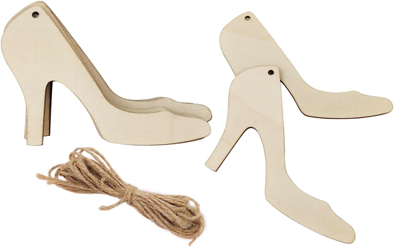 30 Pack 4 Inch Wood High Heel Shoe Crafts Unfinished Wood High Heel ...