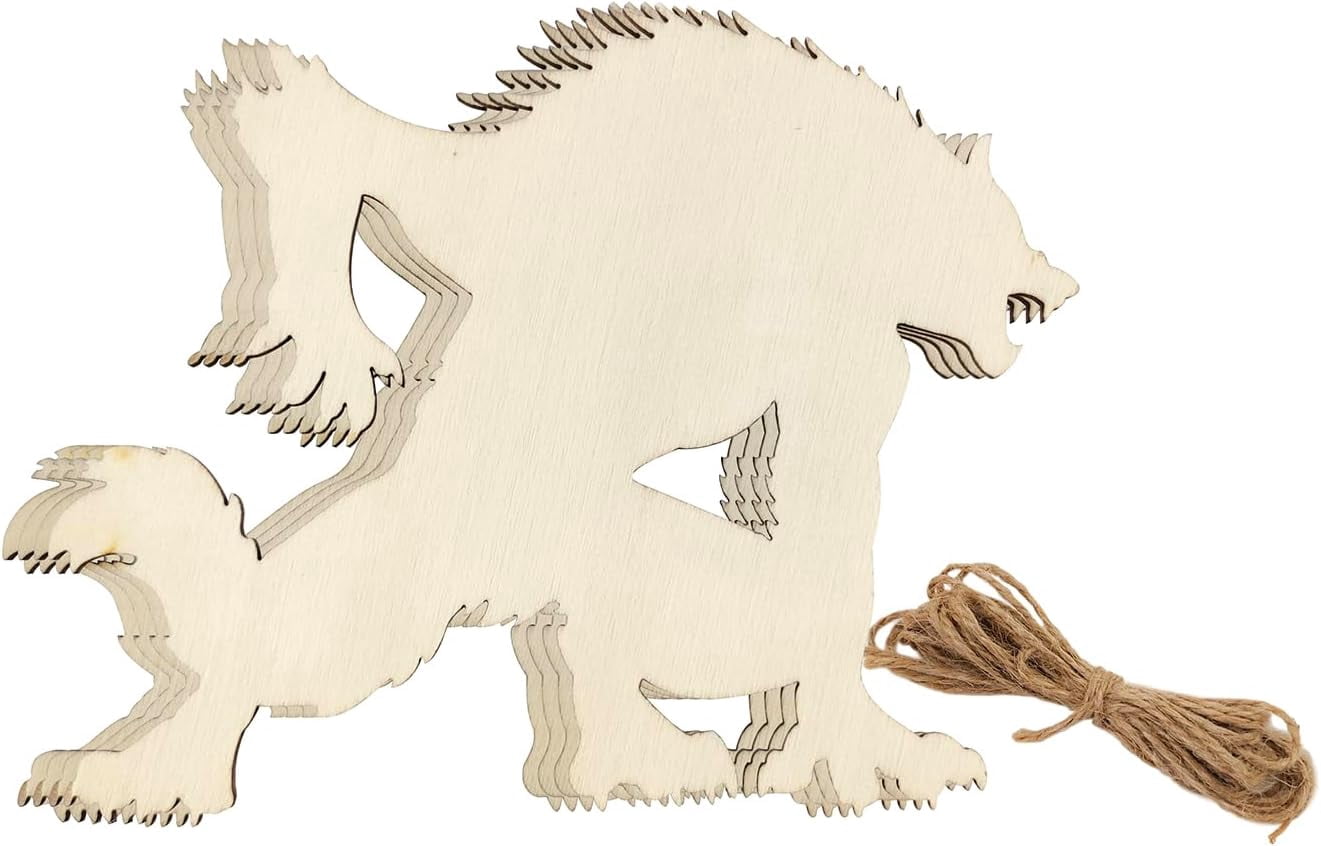 30 Pack 4 Inch Wood Werewolf Cutouts Unfinished Wooden Werewolf Hanging ...