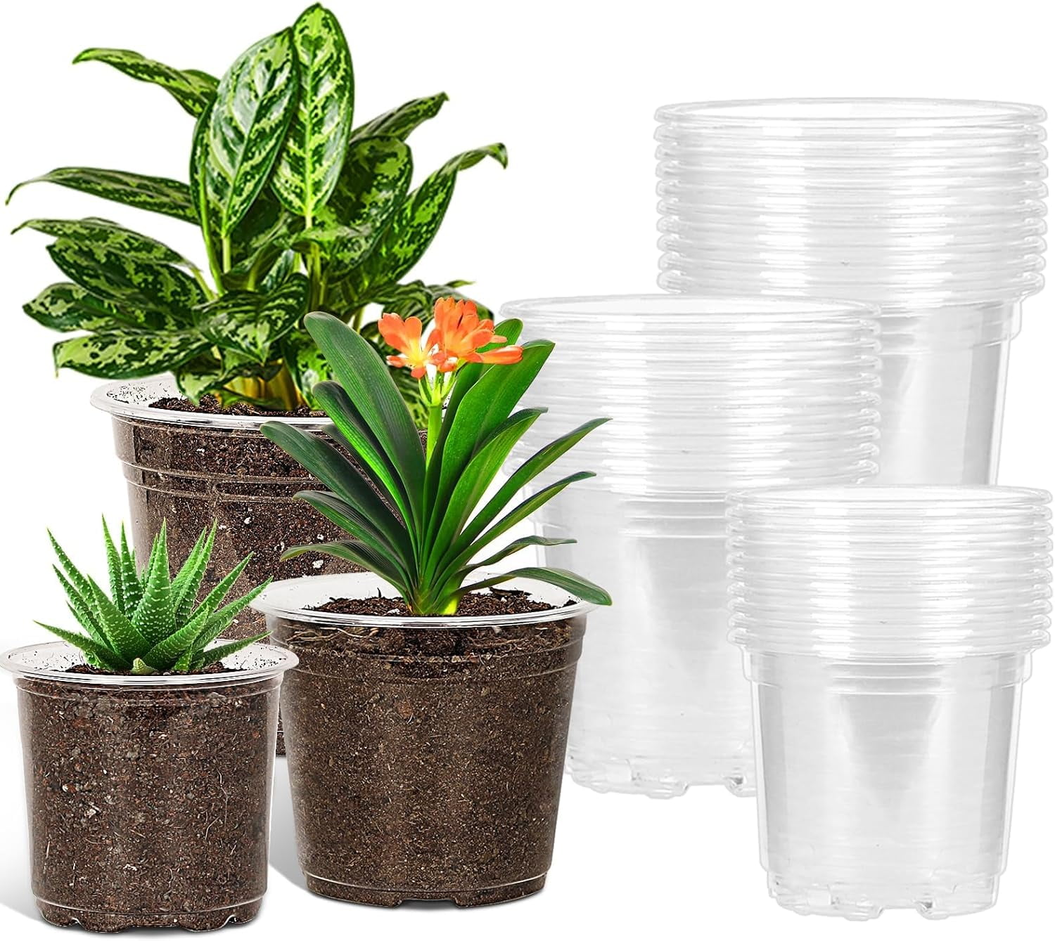 30 Pack 5/6/7 Inch Clear Nursery Pots with Drainage Holes, Plant Pot ...