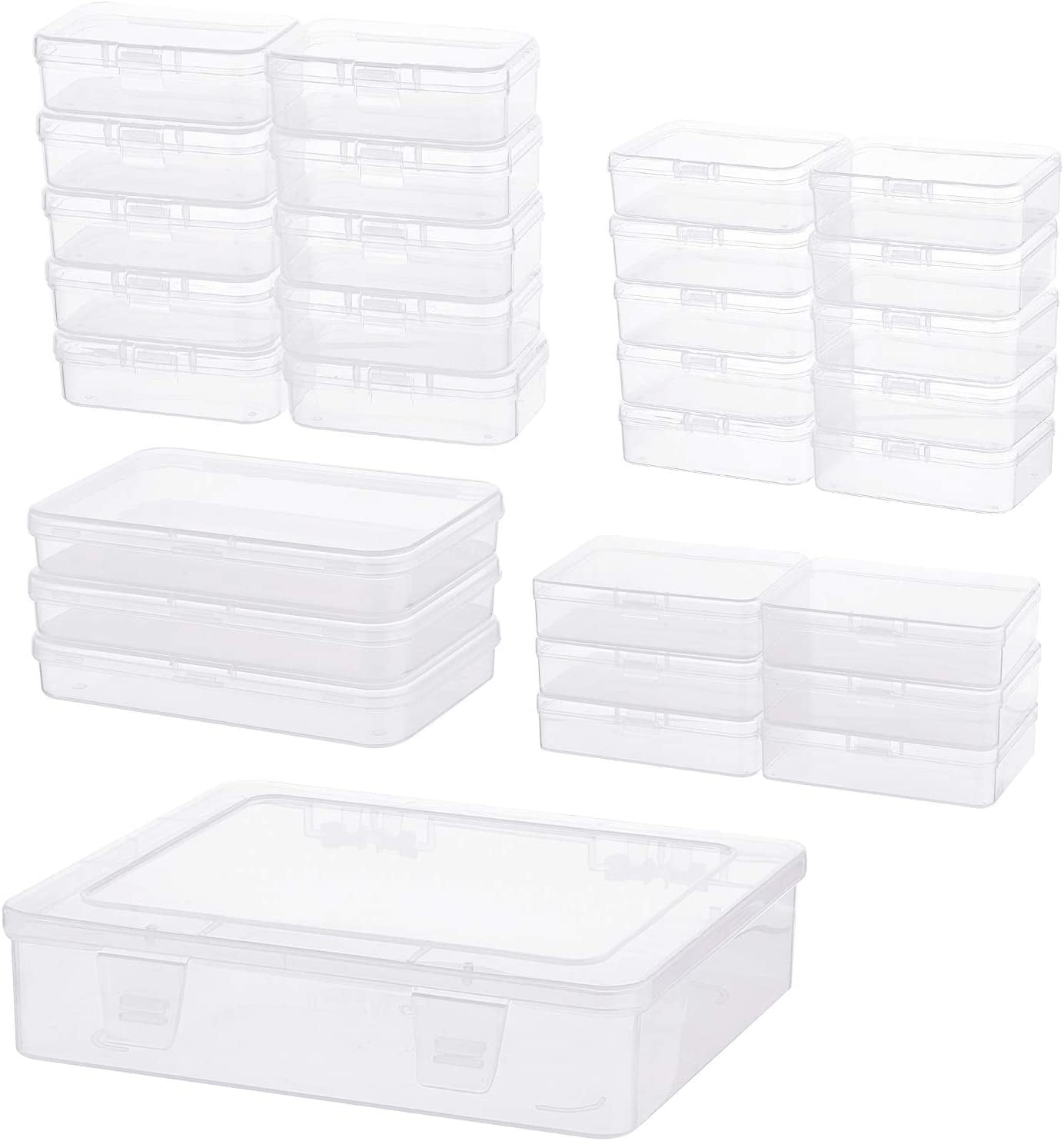 30 Pack 5 Mixed Sizes Rectangular Clear Plastic Bead Storage Box with ...