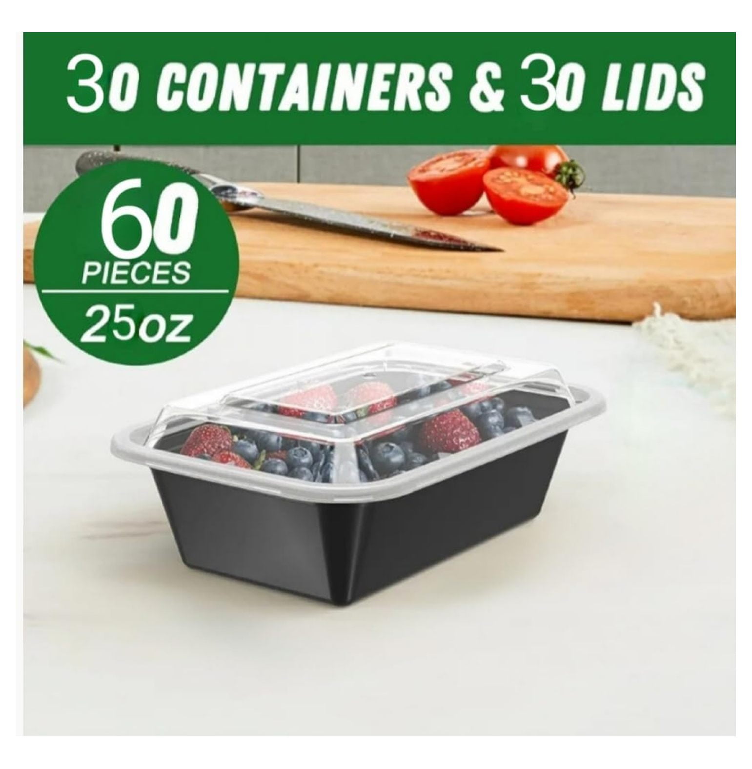 30 Pack (60 piece) 25 oz Meal Prep Containers Reusable with Lids ...