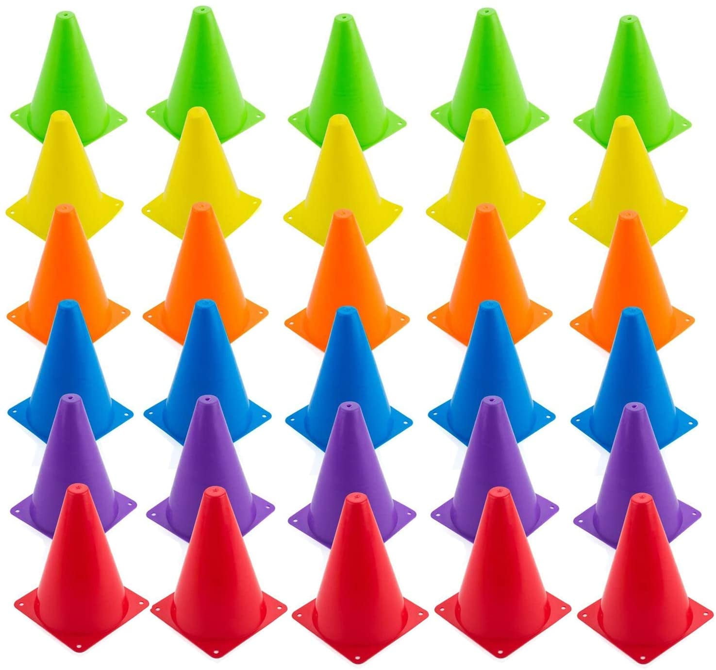 30 Pack 7 Inch Plastic Traffic Cones, Assorted Colors for Sports ...