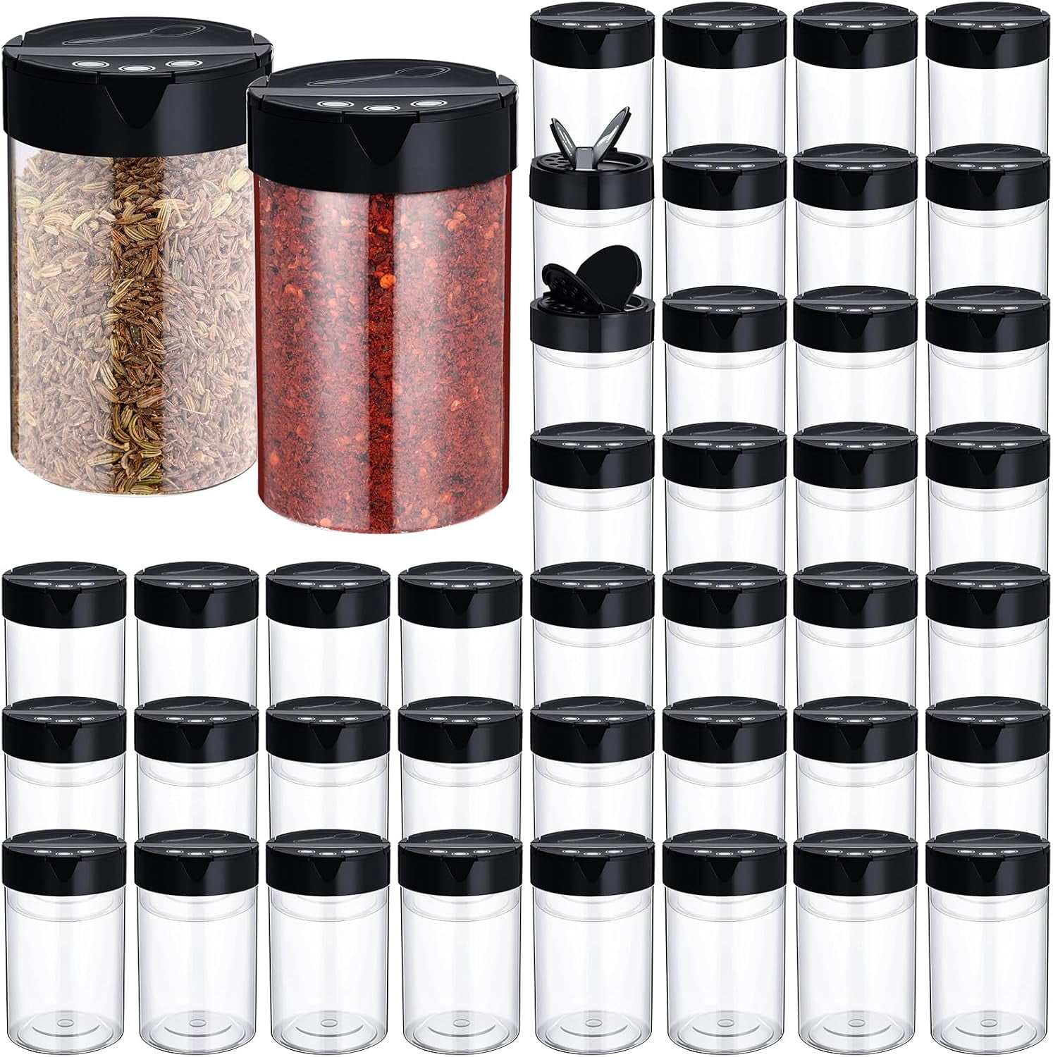 30 Pack 8.4 oz Plastic Spice Jars with Black Cap Empty Clear Plastic ...