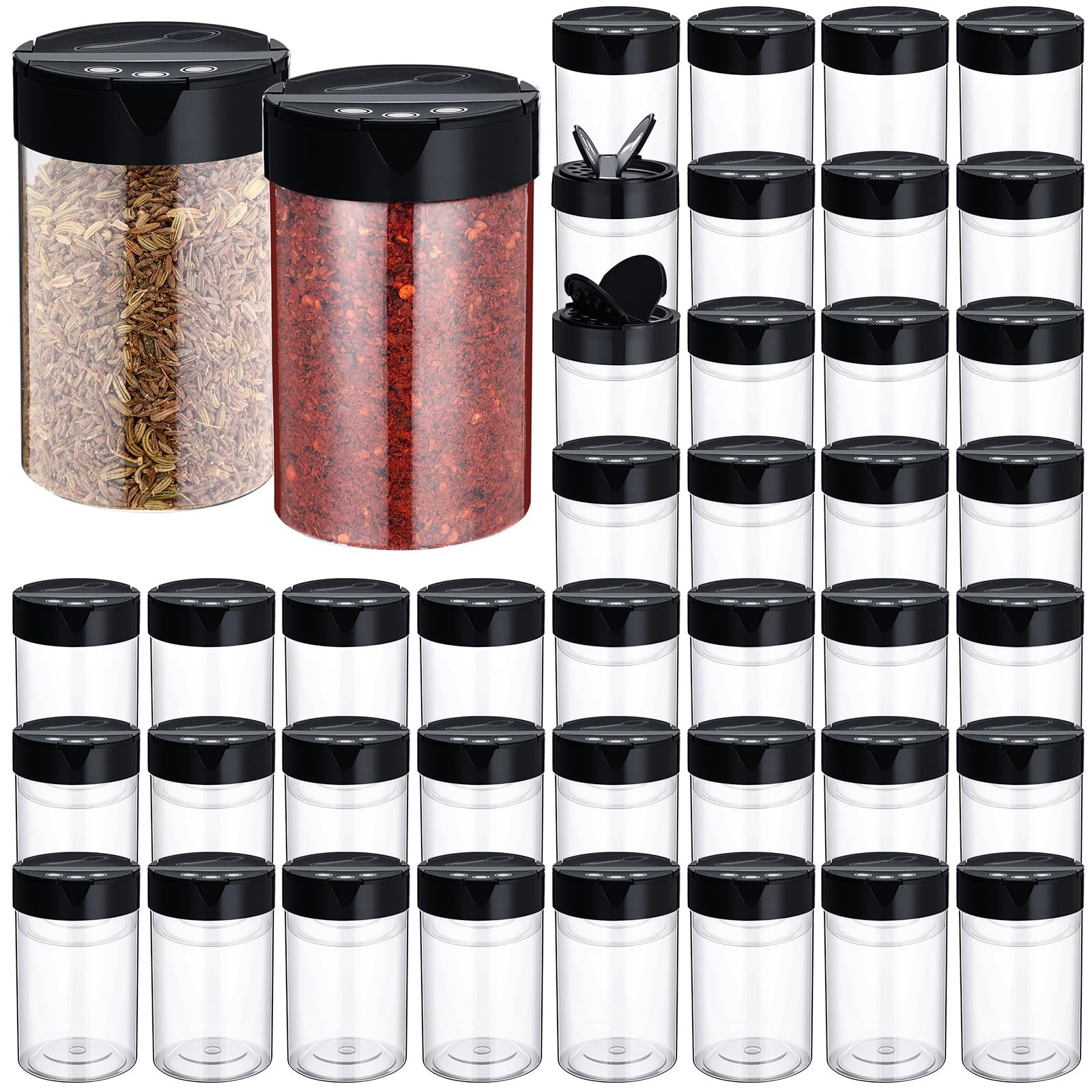 30 Pack 8.4 oz Plastic Spice Jars with Black Lids, Kitchen Food Storage ...