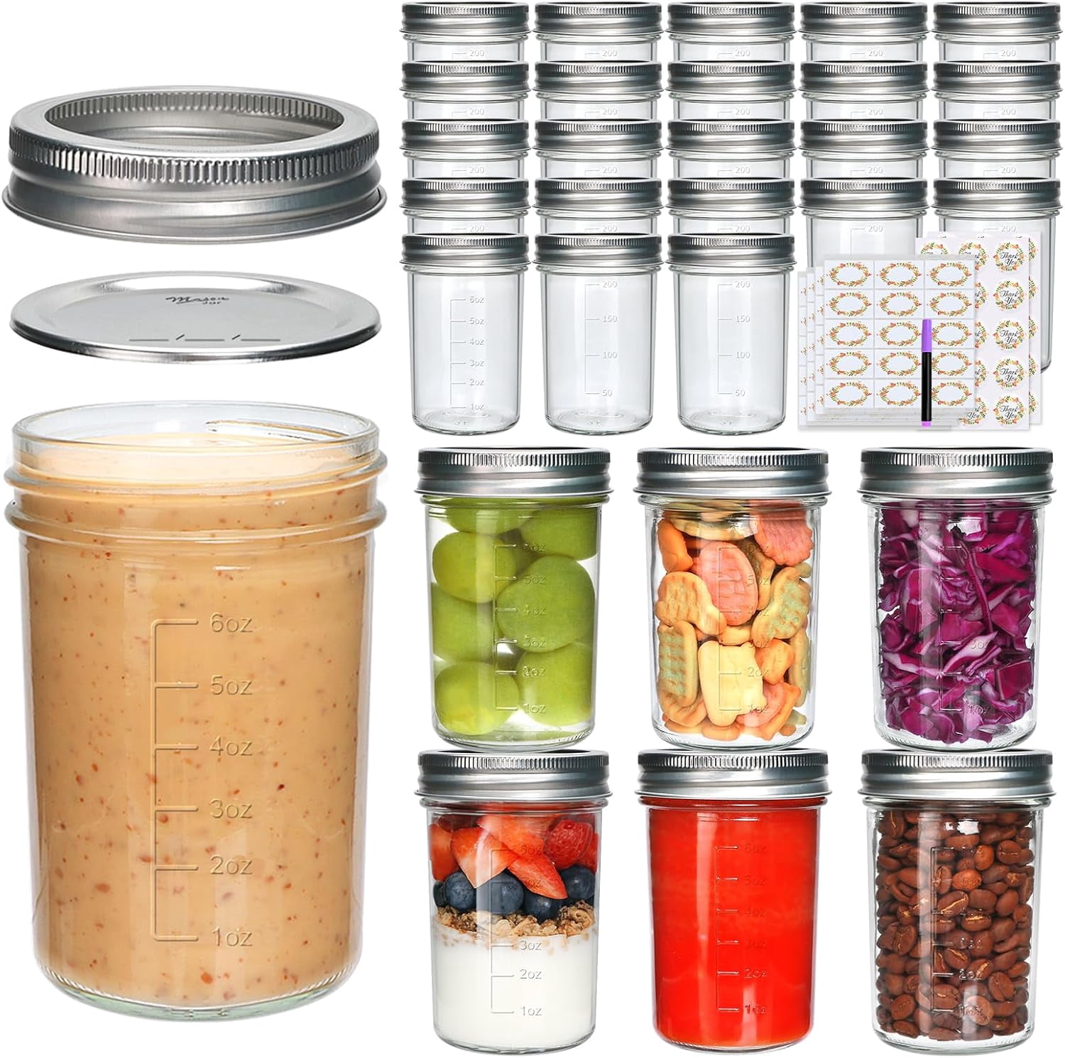 30 Pack 8 oz Mason Jars,Canning Jars With Silver Lids,Half Pint Canning ...