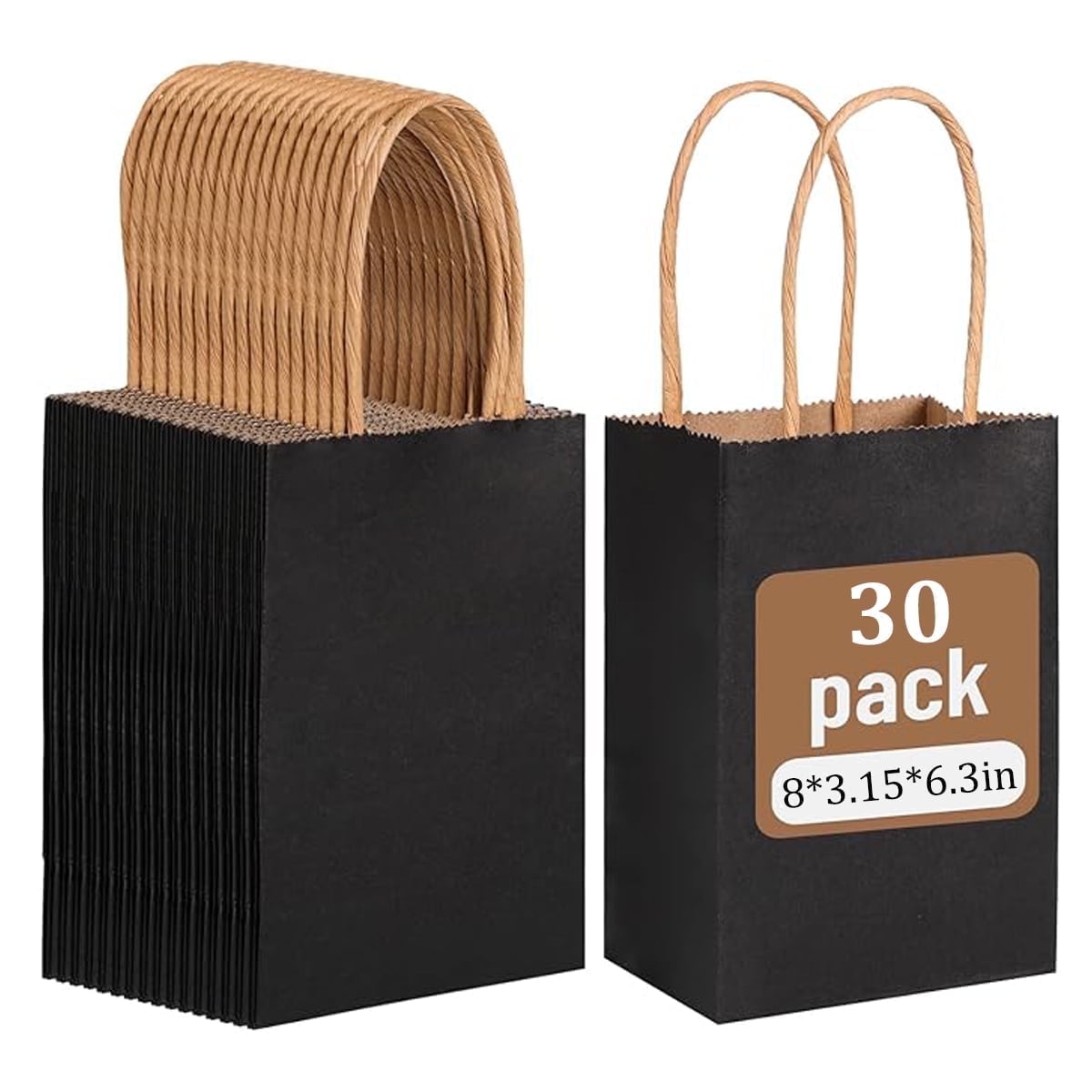 30 Pack 8in Small Black Kraft Paper Bags with Handles Bulk, Gift Bags ...