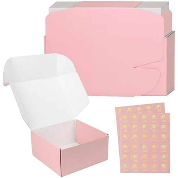 30 Pack 8x8x4 Inch Corrugated Shipping Boxes, Pink Shipping Mailing ...