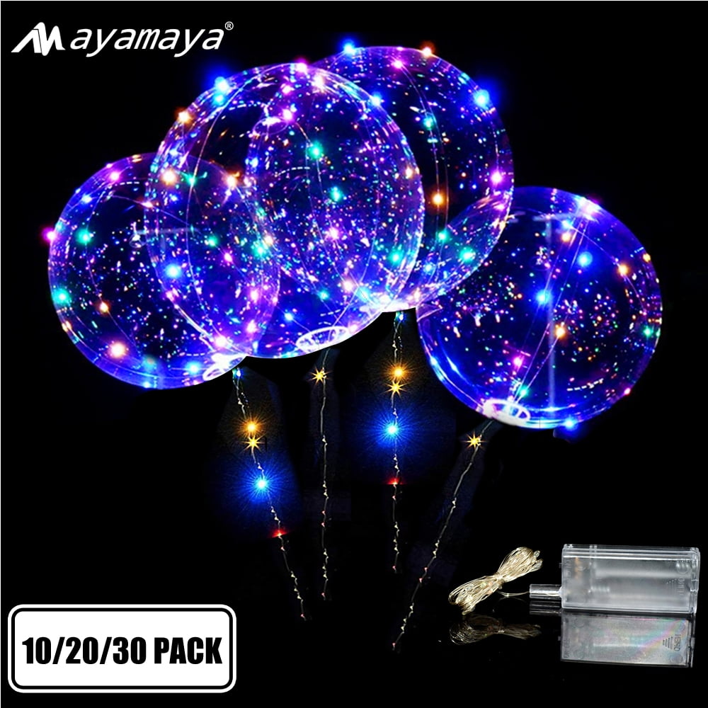 30 Pack AYAMAYA 20inch LED Light Up BoBo Balloons Colorful String ...