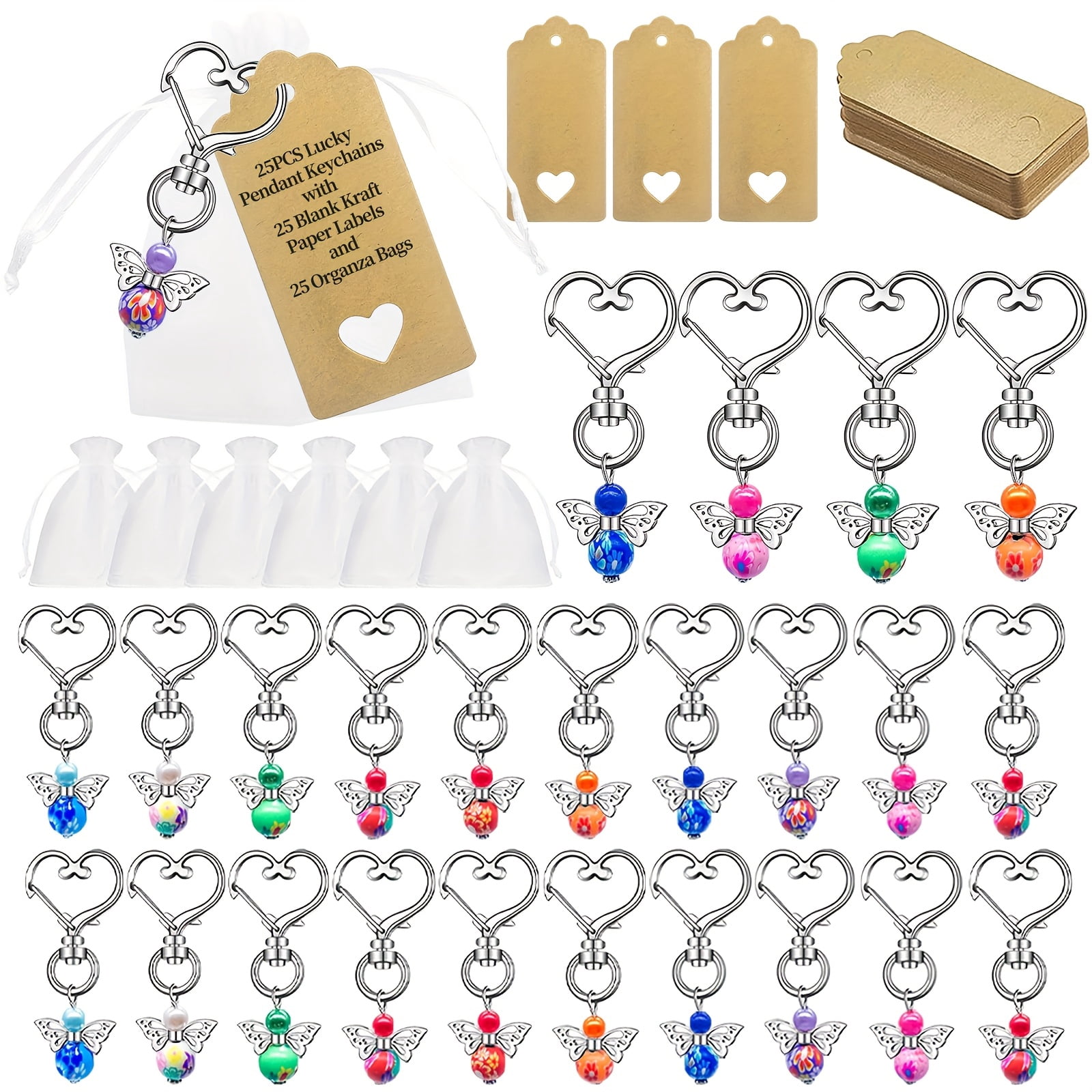 30 Pack Angel Keychain Set with Organza Bags & Greeting Cards – Wedding ...