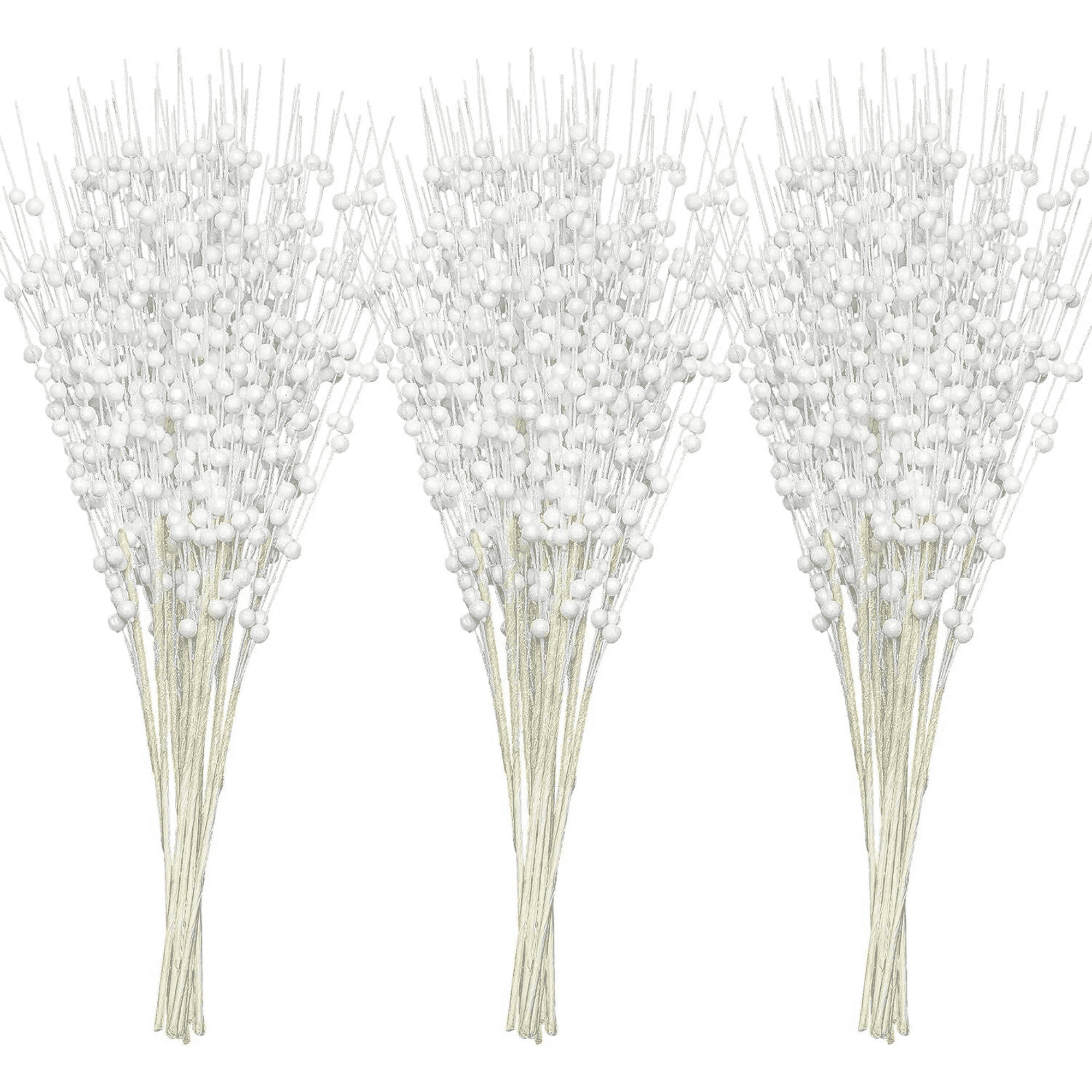 30 Pack Artificial White Glitter Berry Stems, 17 Inch Artificial Christmas Picks for Christmas ...