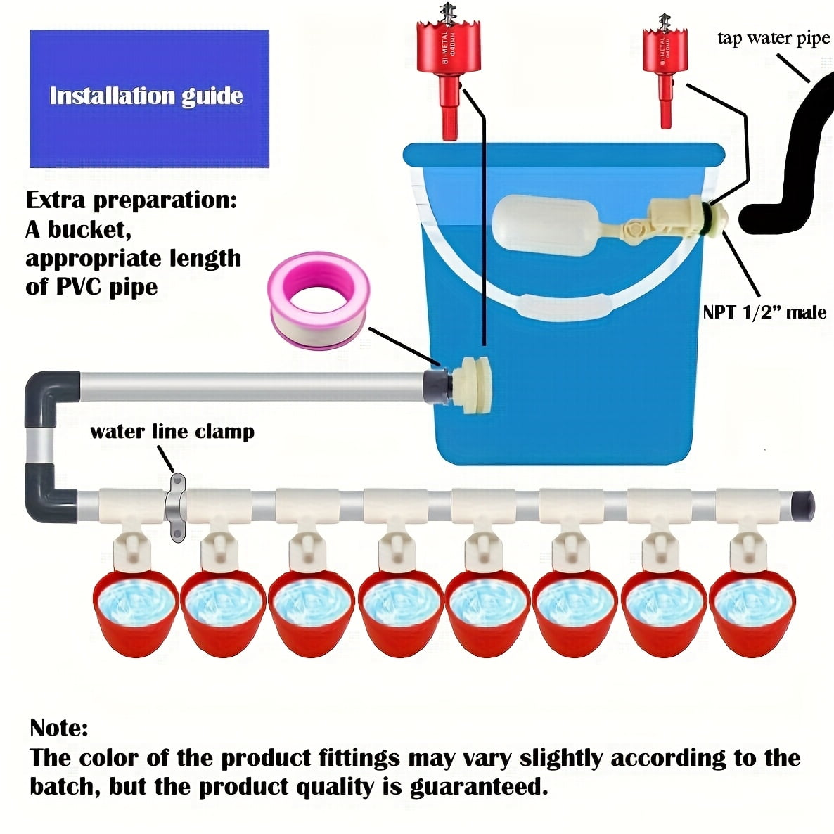 "30-Pack Automatic Poultry Waterer Kit - Gravity-Fed PVC with Float ...