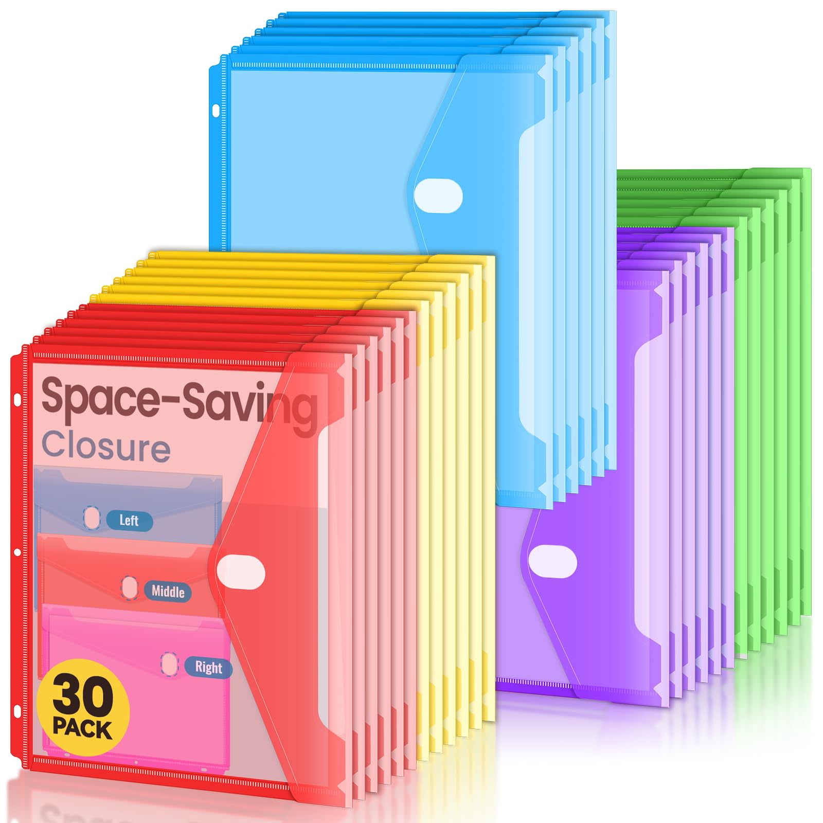 30 Pack Binder Folders Organizer, Heavy Duty Side Loading Pockets for 3 ...