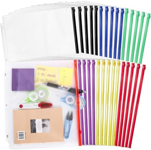 30 Pack Binder Pockets, 3 Ring Hole Binder Pouch, 11" × 9" Letter Size ...