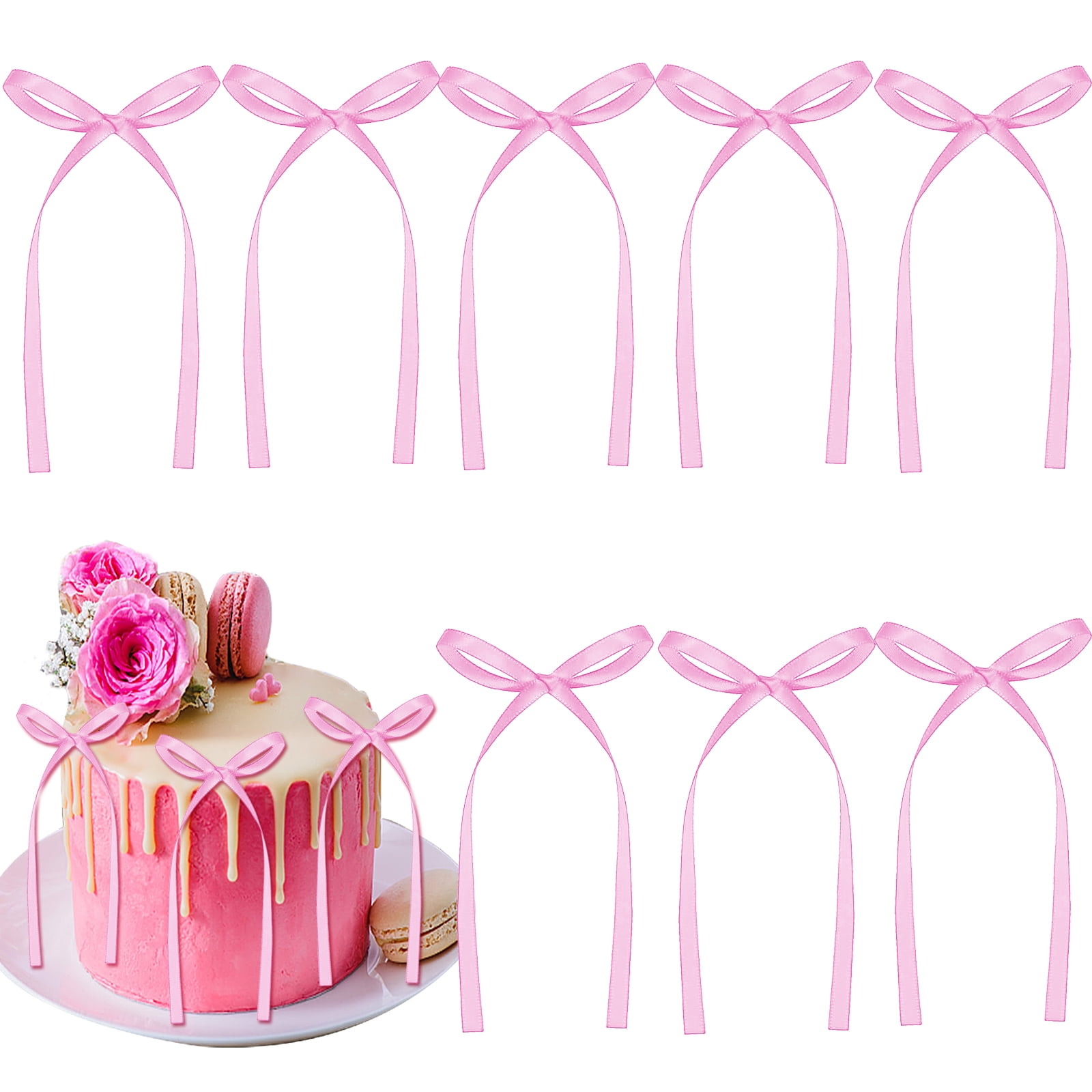 30 Pack Bow Cake Toppers Ribbon Bows for Cake Decorations Bowknot ...