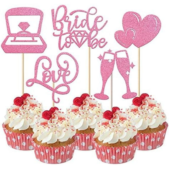 30 Pack Bride to Be Cupcake Toppers with Glitter Love Heart Ring ...