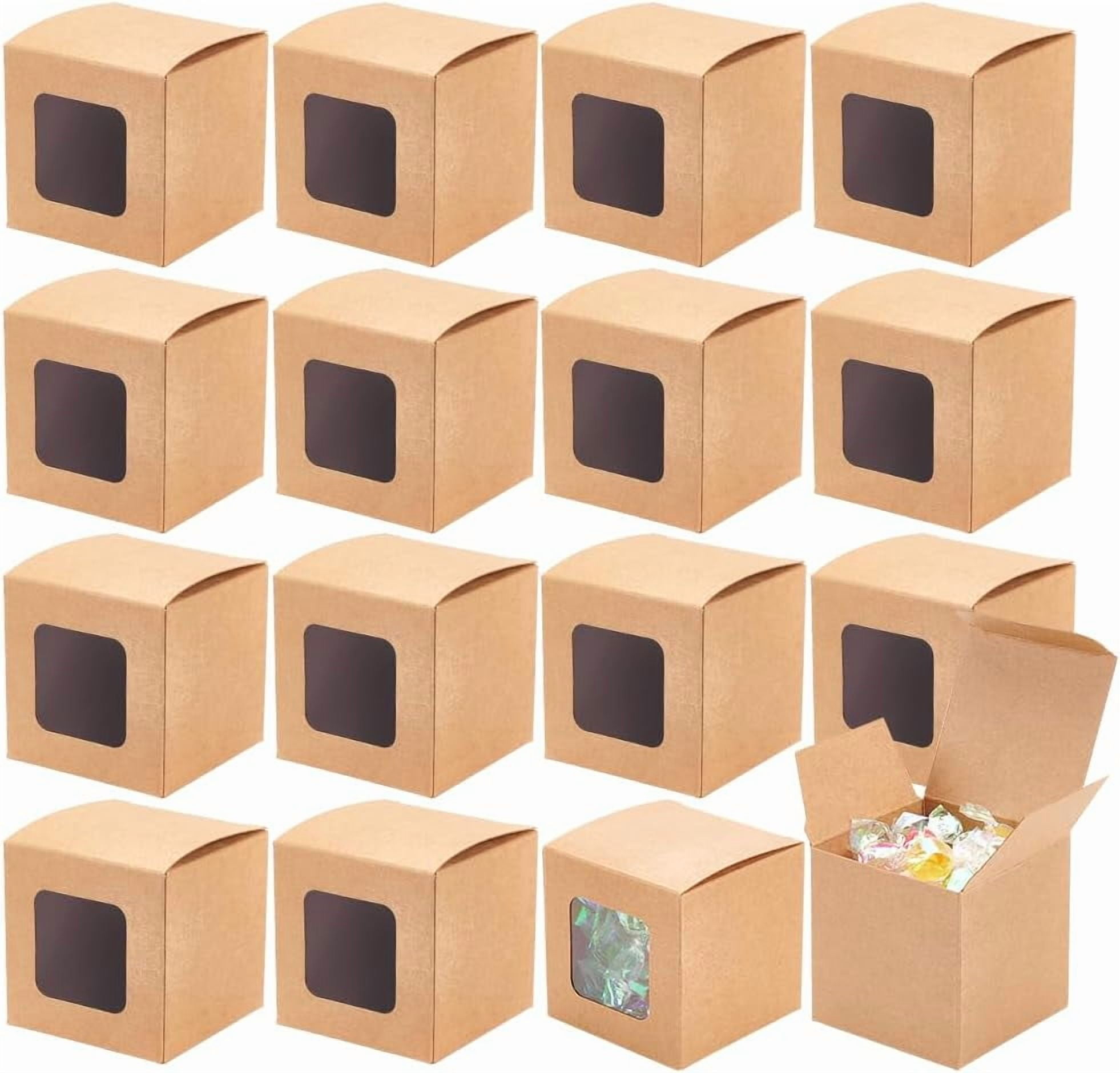 30 Pack BurlyWood Kraft Paper Gift Boxes with Clear Window Rustic ...