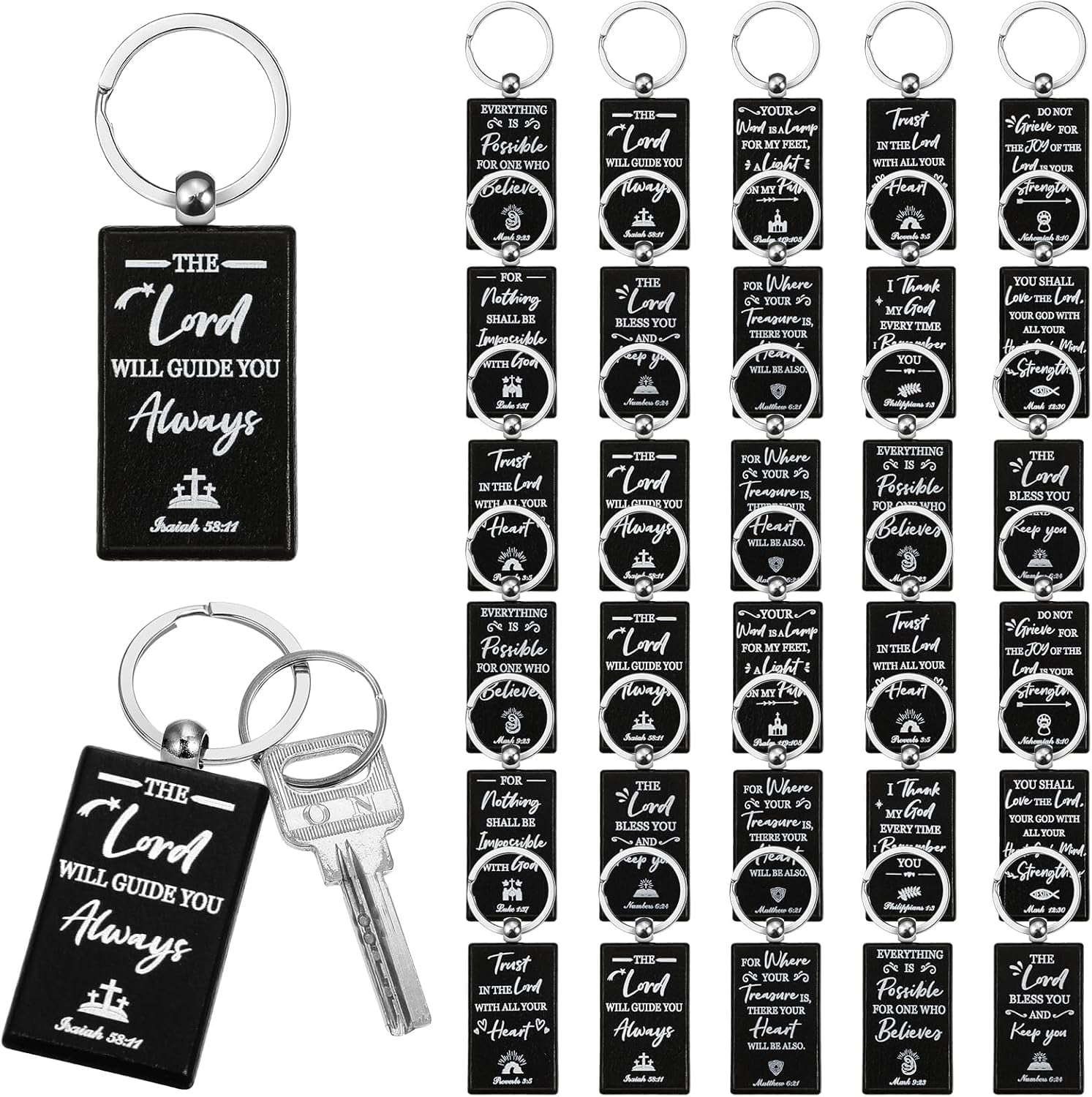 30 Pack Christian Keychains Gifts Bulk Bible Verse Religious Wood Key ...
