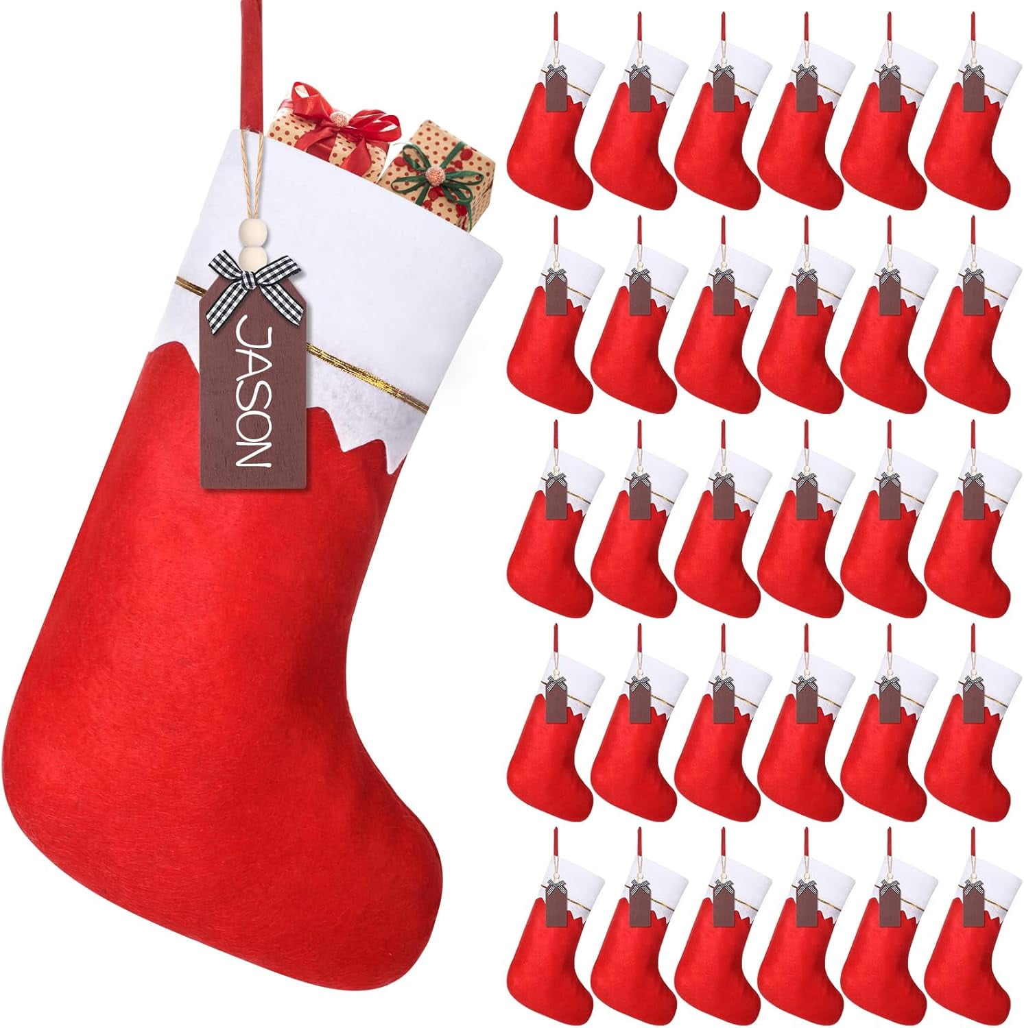 30 Pack Christmas Stockings 15 Inches Large Red Felt Stocking with ...