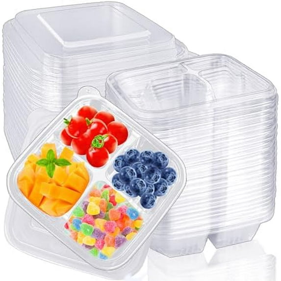 30 Pack Clear Bento Snack Containers with Lids,4 Compartment Meal Prep ...