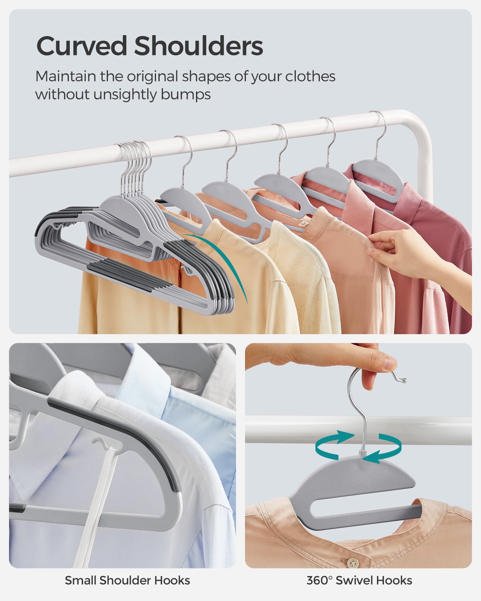 30 Pack Coat Hangers Non-Slip 360º Swivel Hook Plastic Hanger Space ...