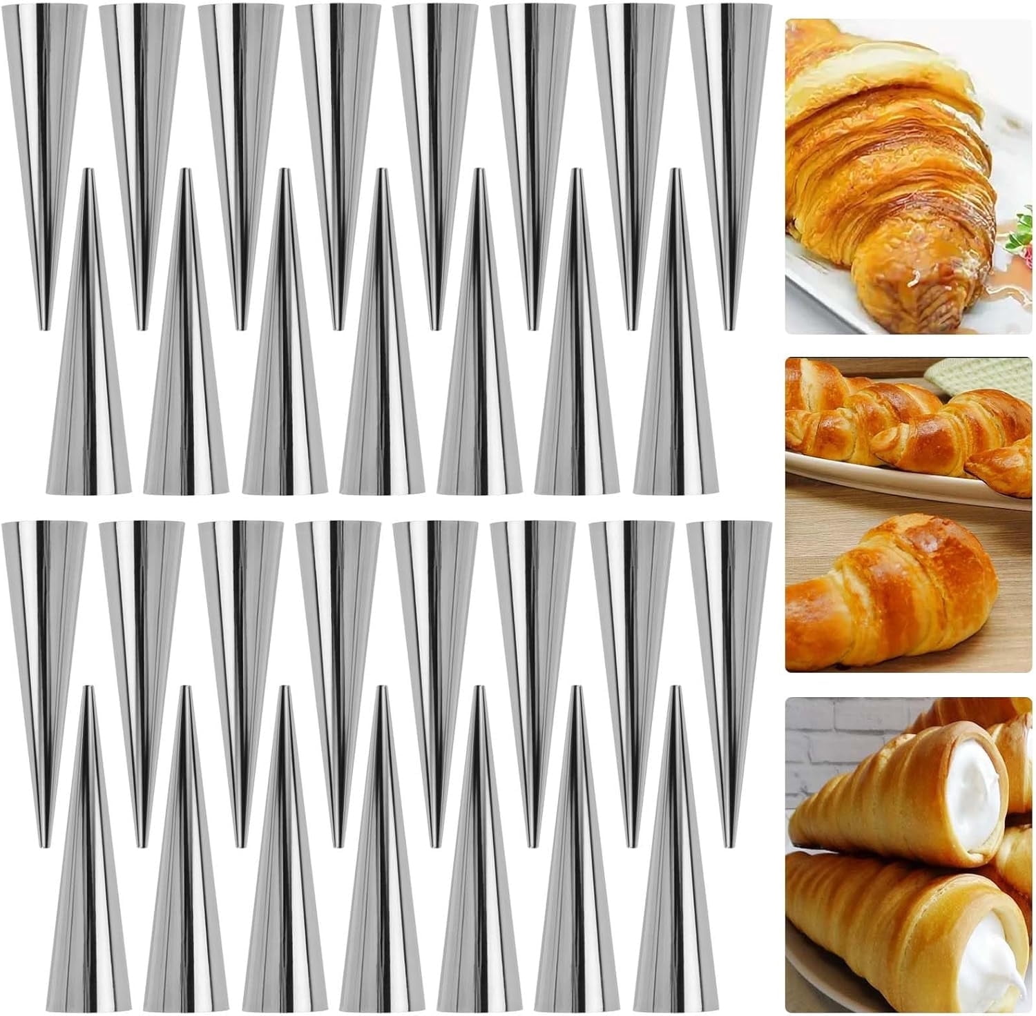 30 Pack Cream Horn Forms,Stainless Steel Conical Croissant Pastry ...