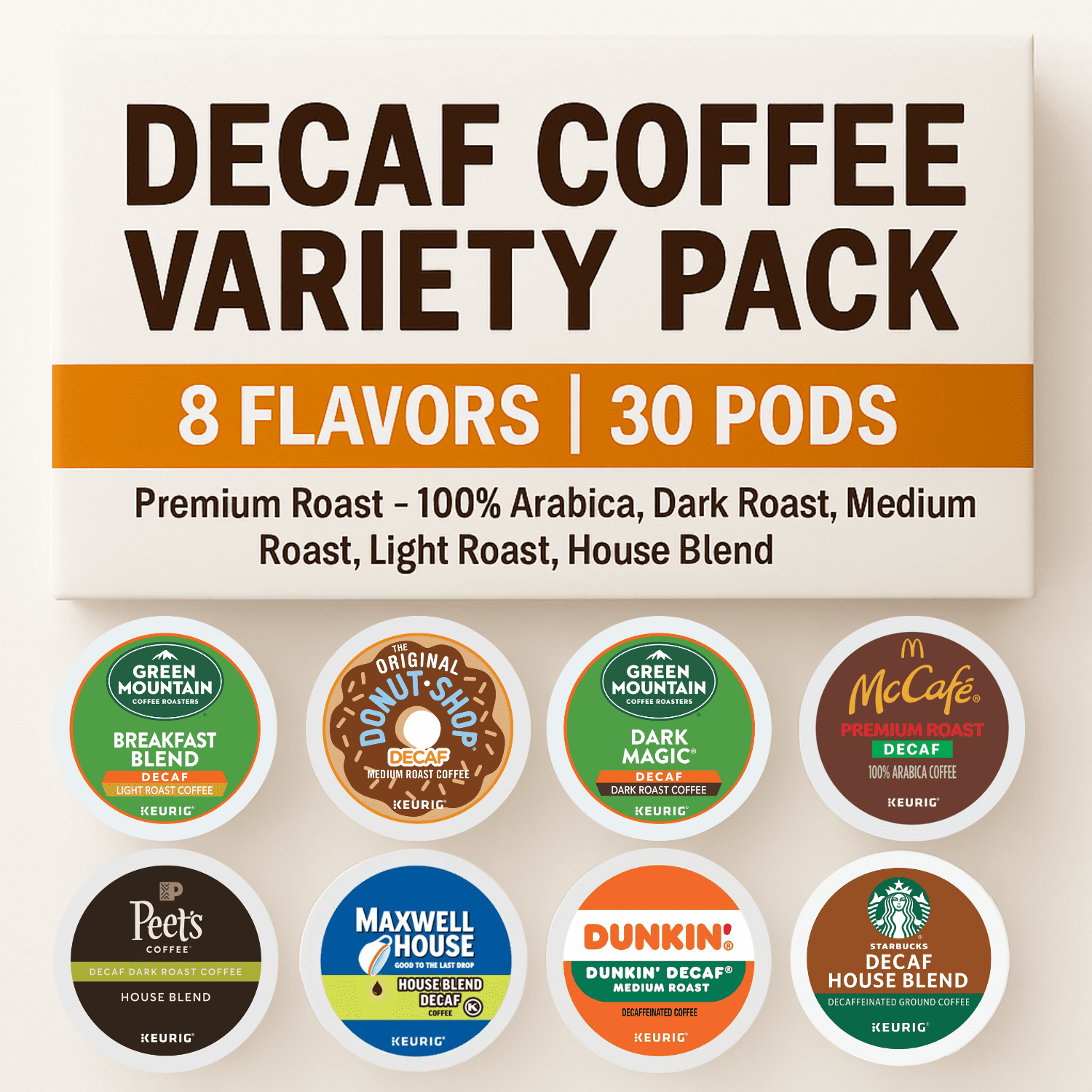 30-Pack Decaf Coffee K Cups Variety Pack: Green Mountain, Dunkin ...