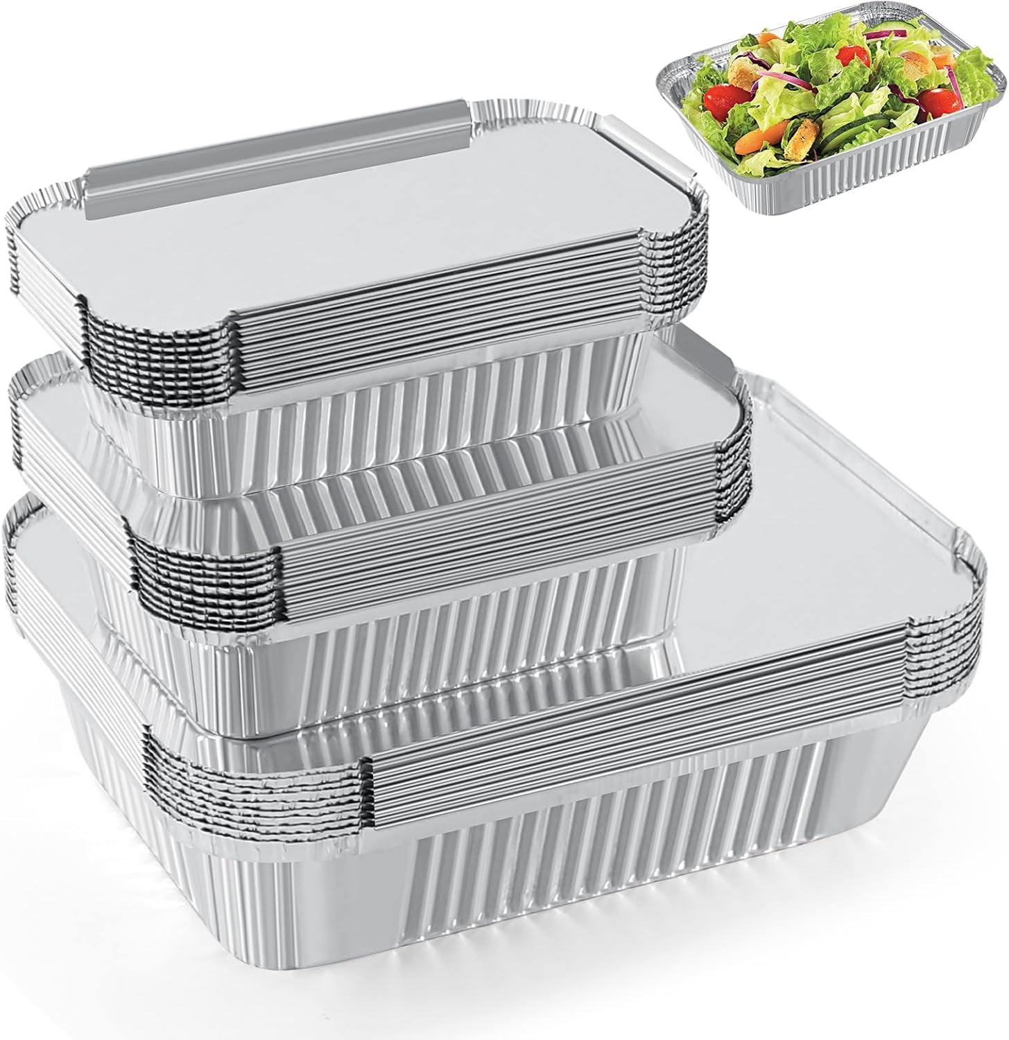 ® 30 Pack Disposable Aluminum Pans With Lids, 10x7.5 And 7.3x5.3 Square ...