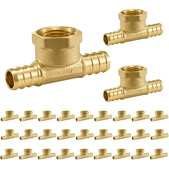 30-Pack EFIELD Pex fitting Barb Crimp Brass 3/4" Pex X 3/4" Pex X 3/4" Female NPT Tee, ASTM ...