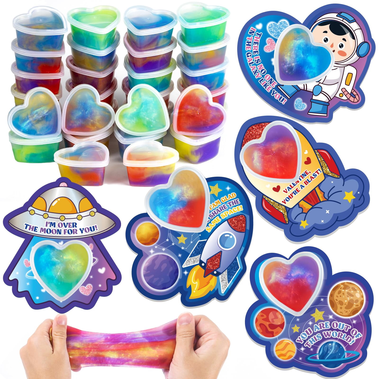 30 Pack Galaxy Slime Hearts, Valentines Day Gifts Cards for Kids ...