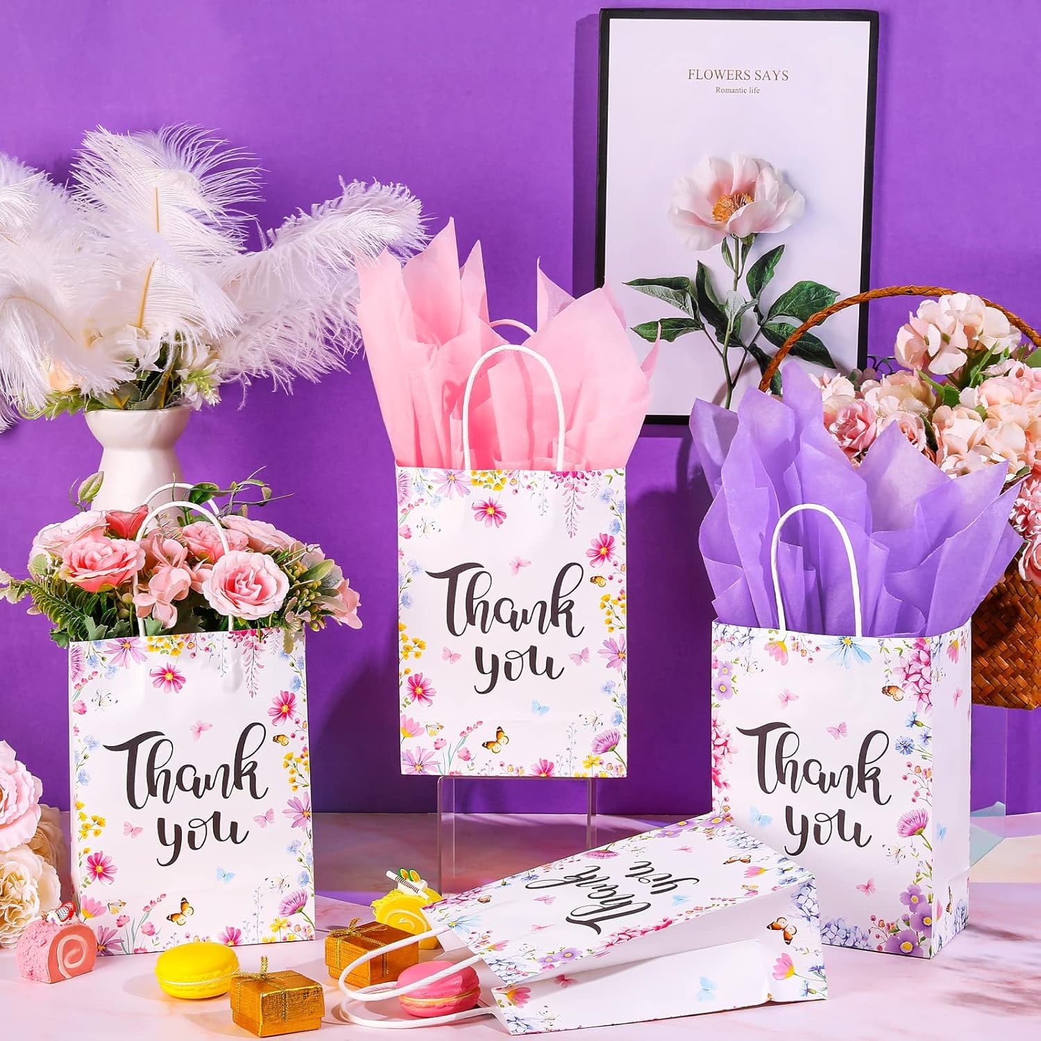 30 Pack Gold Thank You Gift Bags with Tissue Paper for Wedding ...