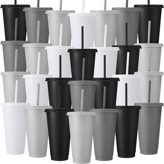 30 Pack Gradient Color Tumbler Cups with Straw and Lid, Reusable ...