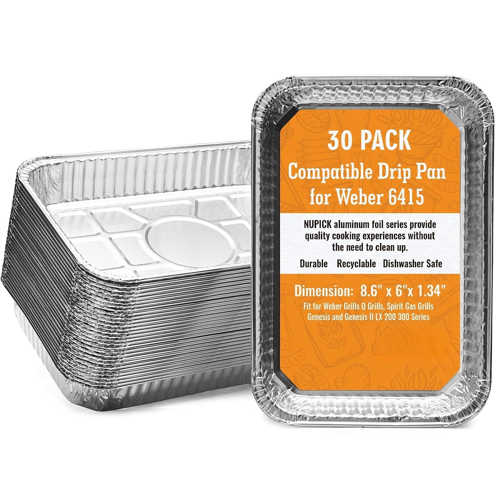 30 Pack Grill Drip Pans Compatible for Weber, 6415 Grill Accessories ...