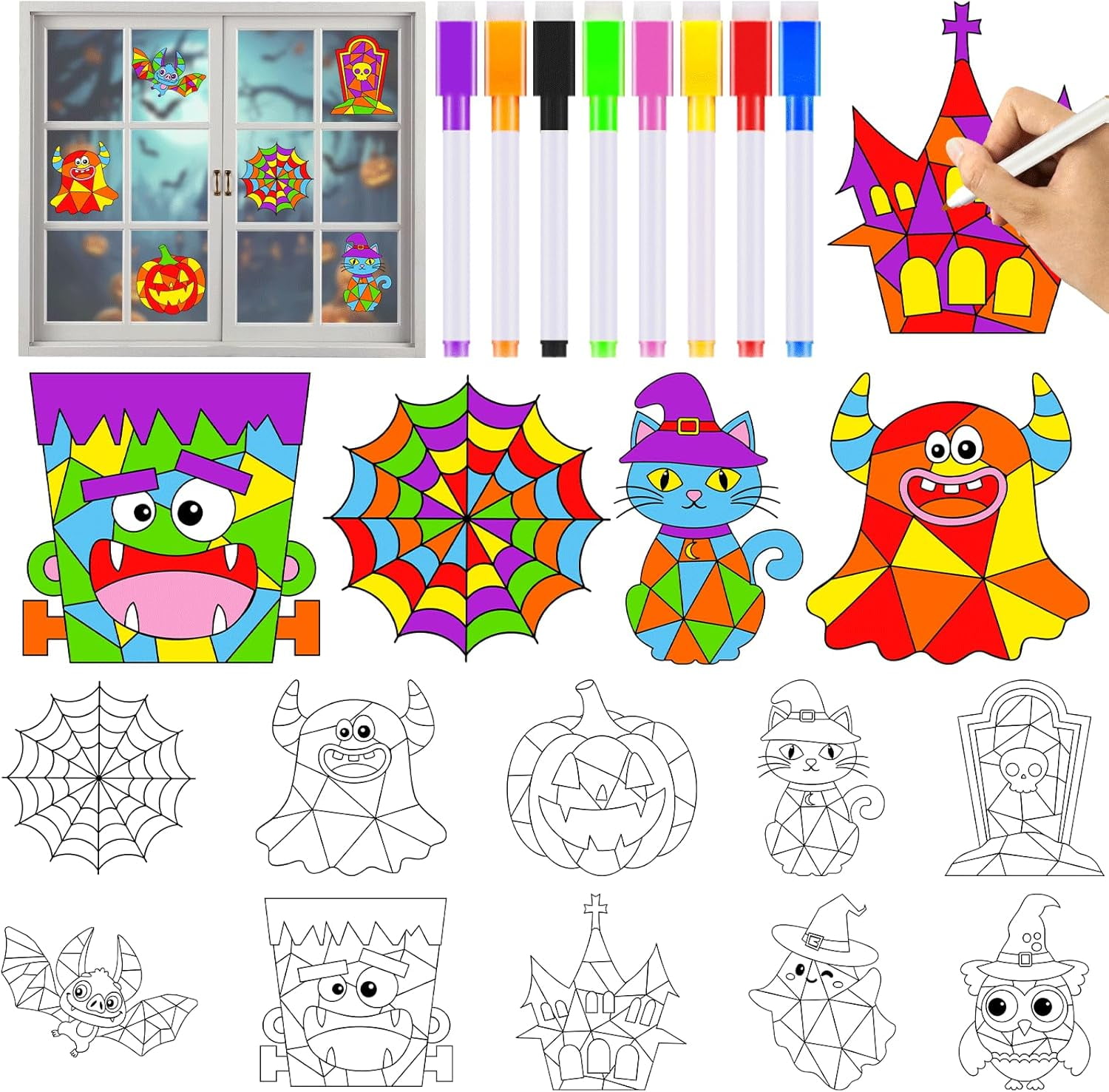 30 Pack Halloween Arts Crafts for Kids Halloween Window Suncatchers ...
