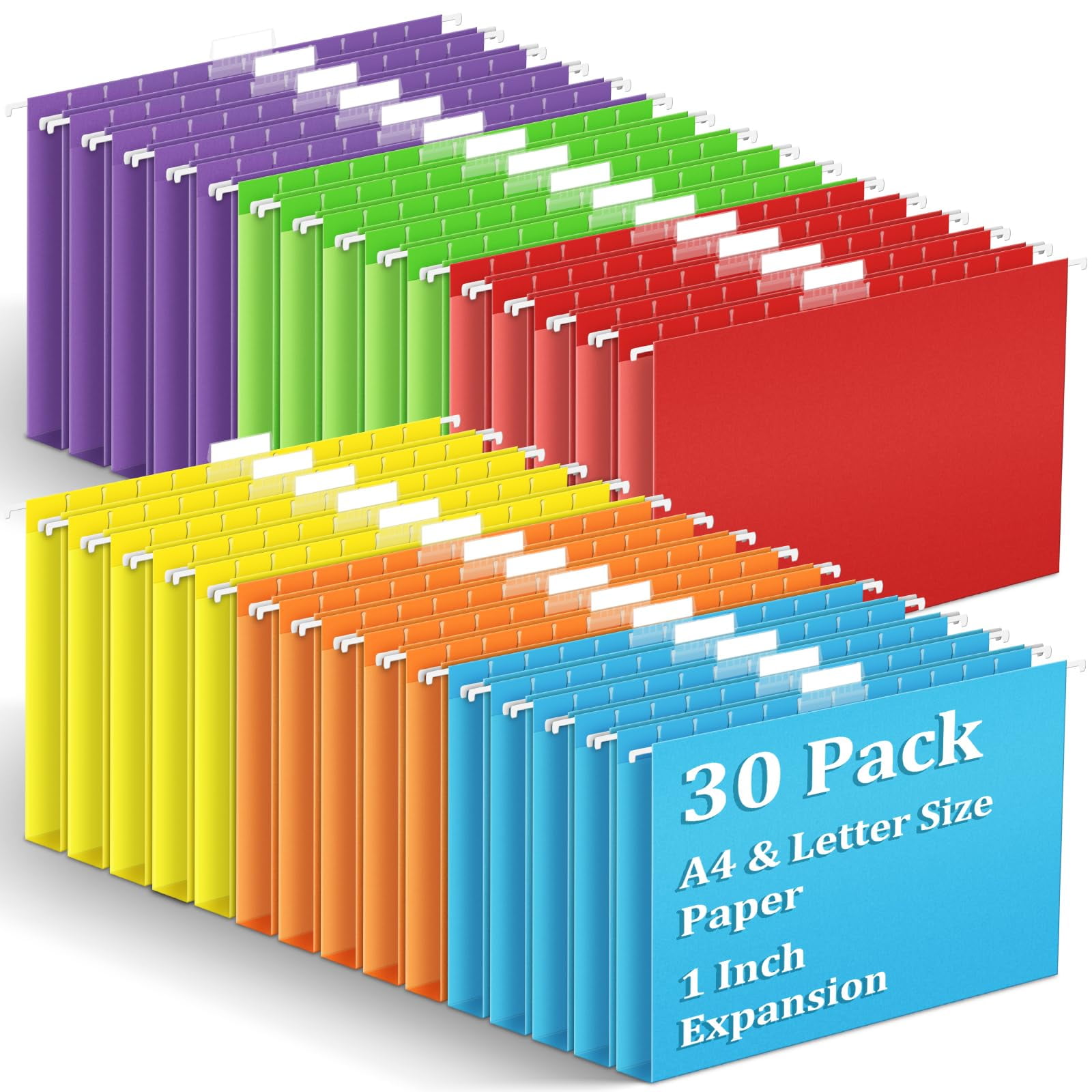 30 Pack Hanging File Folders Letter Size, Assorted A4 Hanging Folders ...
