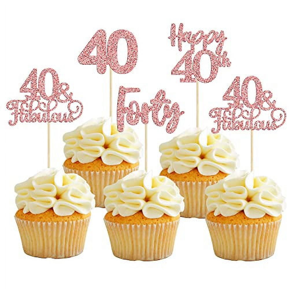 30 Pack Happy 40th Birthday Cupcake Toppers Rose Gold Glitter Forty