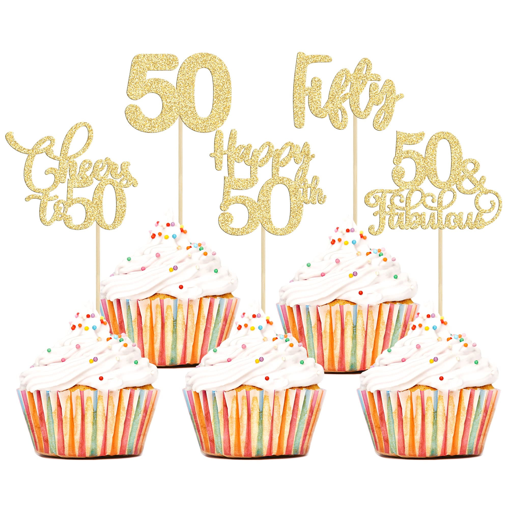 30 Pack Happy 50th IFF17 Birthday Cupcake Toppers Gold Glitter Fifty ...