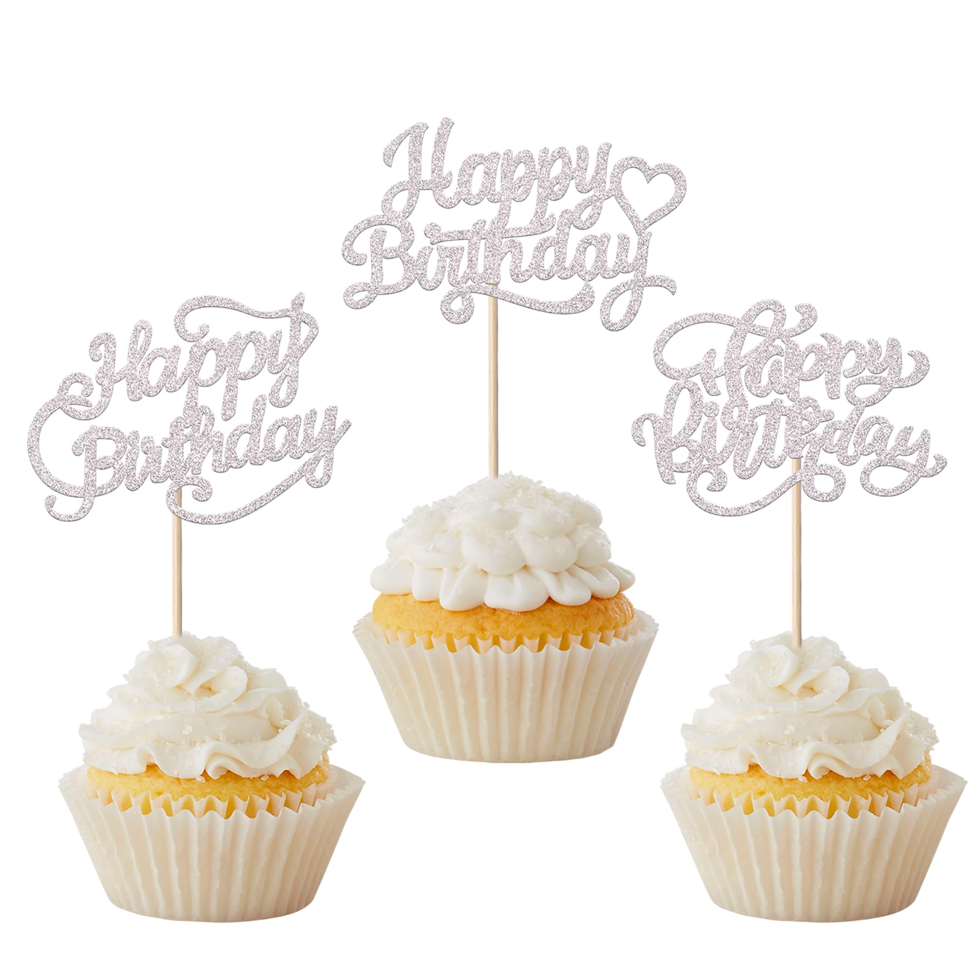 30 Pack Happy Birthday Cupcake Toppers Glitter Celebrating Birthday ...