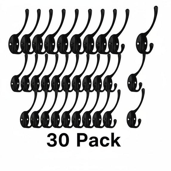 30 Pack Heavy Duty Dual Coat Hooks Wall Mounted , Double Hooks Utility ...