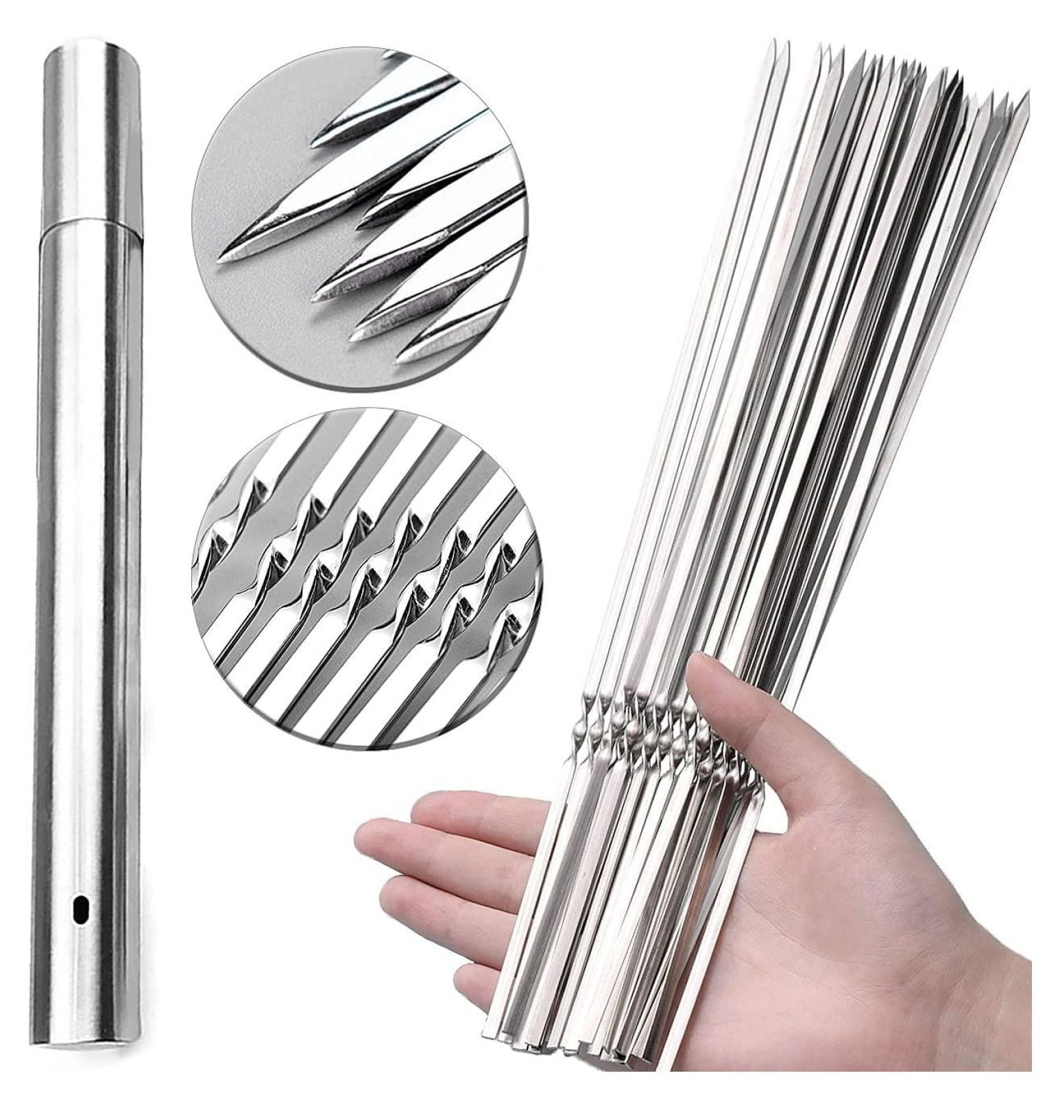 30 Pack Kebab Skewers, 15" Long Flat Stainless Steel BBQ Shish Kabob ...