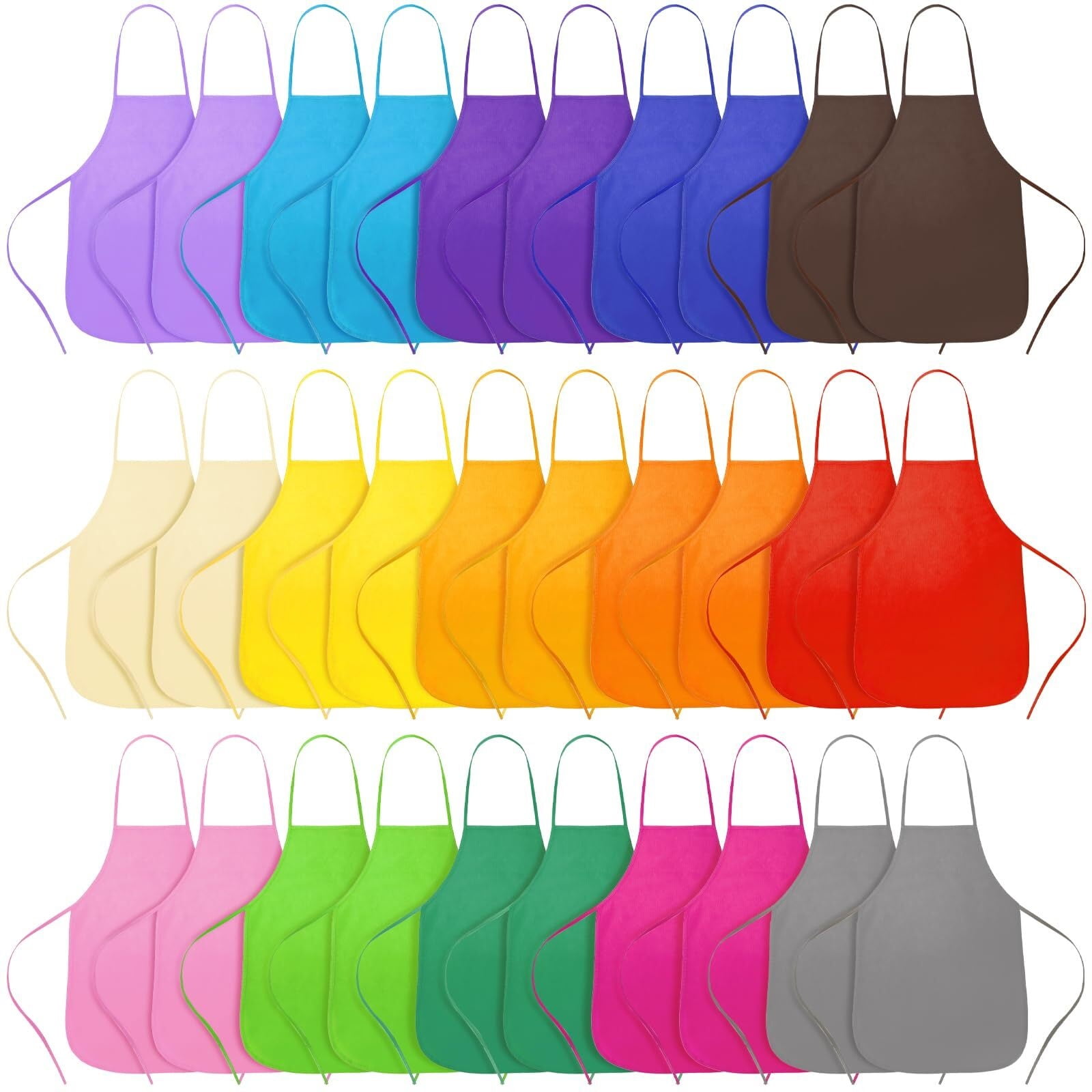 30 Pack Kids Painting Apron, 15 Colors Non Woven Children Fabric Artist ...