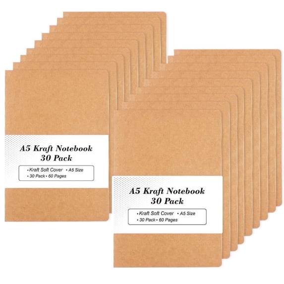Feela 8.3" x 5.5" 30 Pack Kraft Notebooks with 60 Lined Pages - Walmart.com