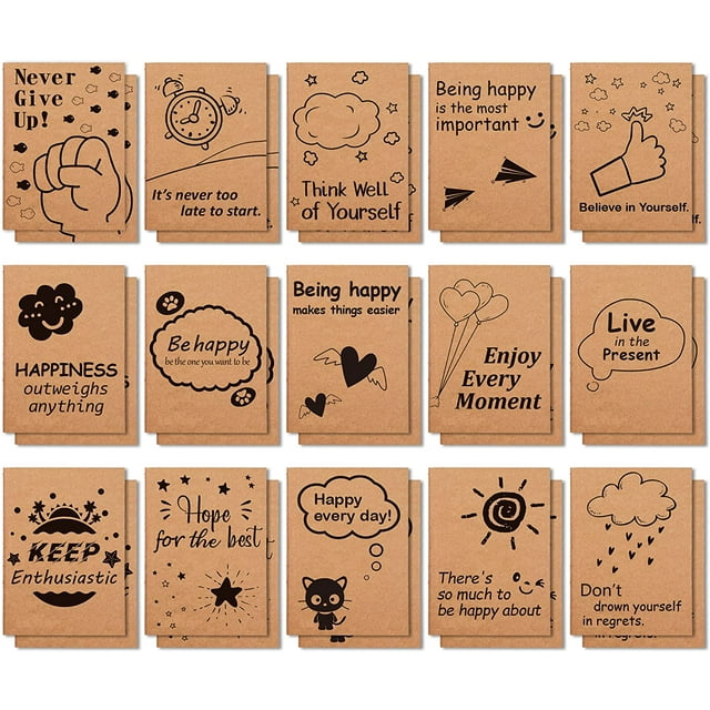 Feela 30 Pack Kraft Mini Pocket Notebooks, 15 Designs, 80 Lined Pages ...